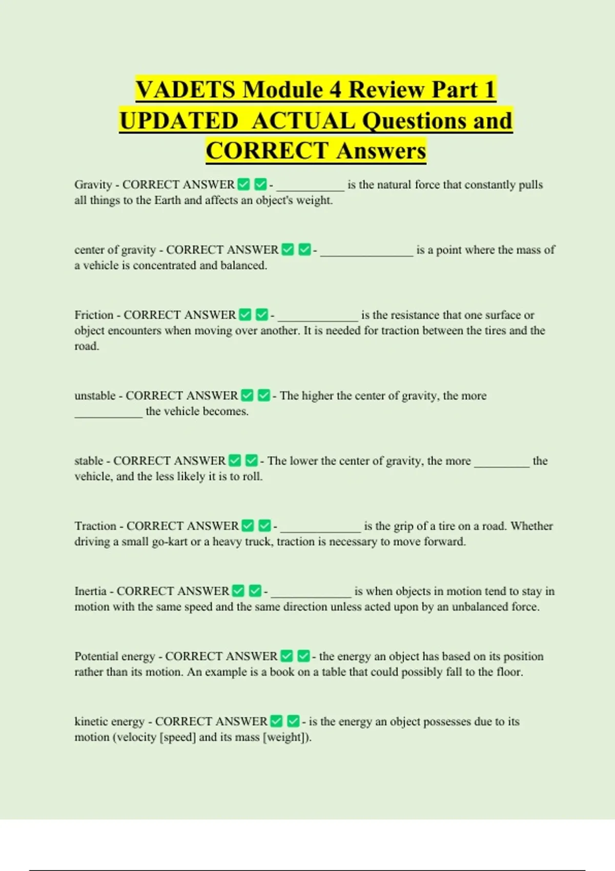 VADETS Module 4 Review Part 1 UPDATED ACTUAL Questions and CORRECT Answers - VADETS - Stuvia US