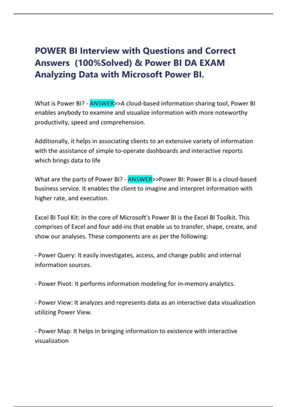 POWER BI Interview with Questions and Correct Answers (100%Solved ...