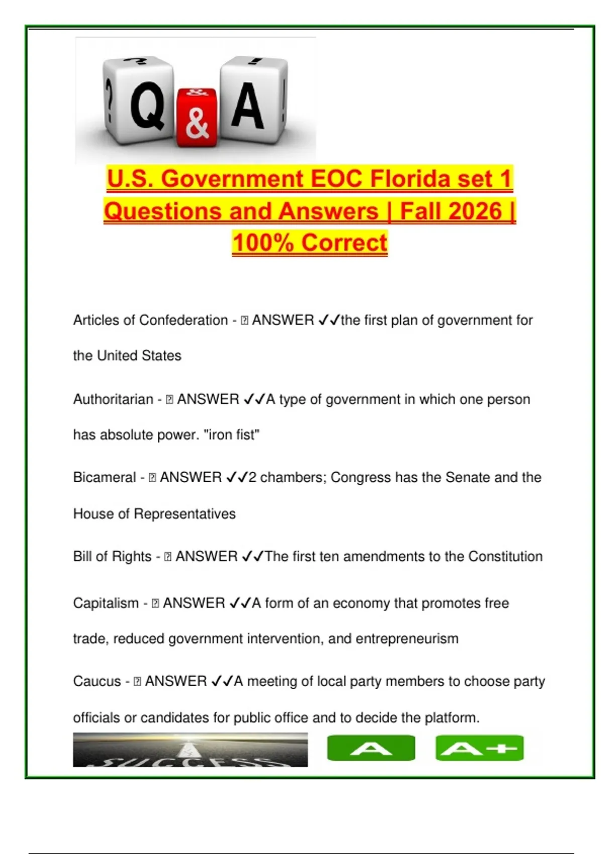 U.S. Government EOC Review – Set 1 (150+ Questions) | Amendments ...