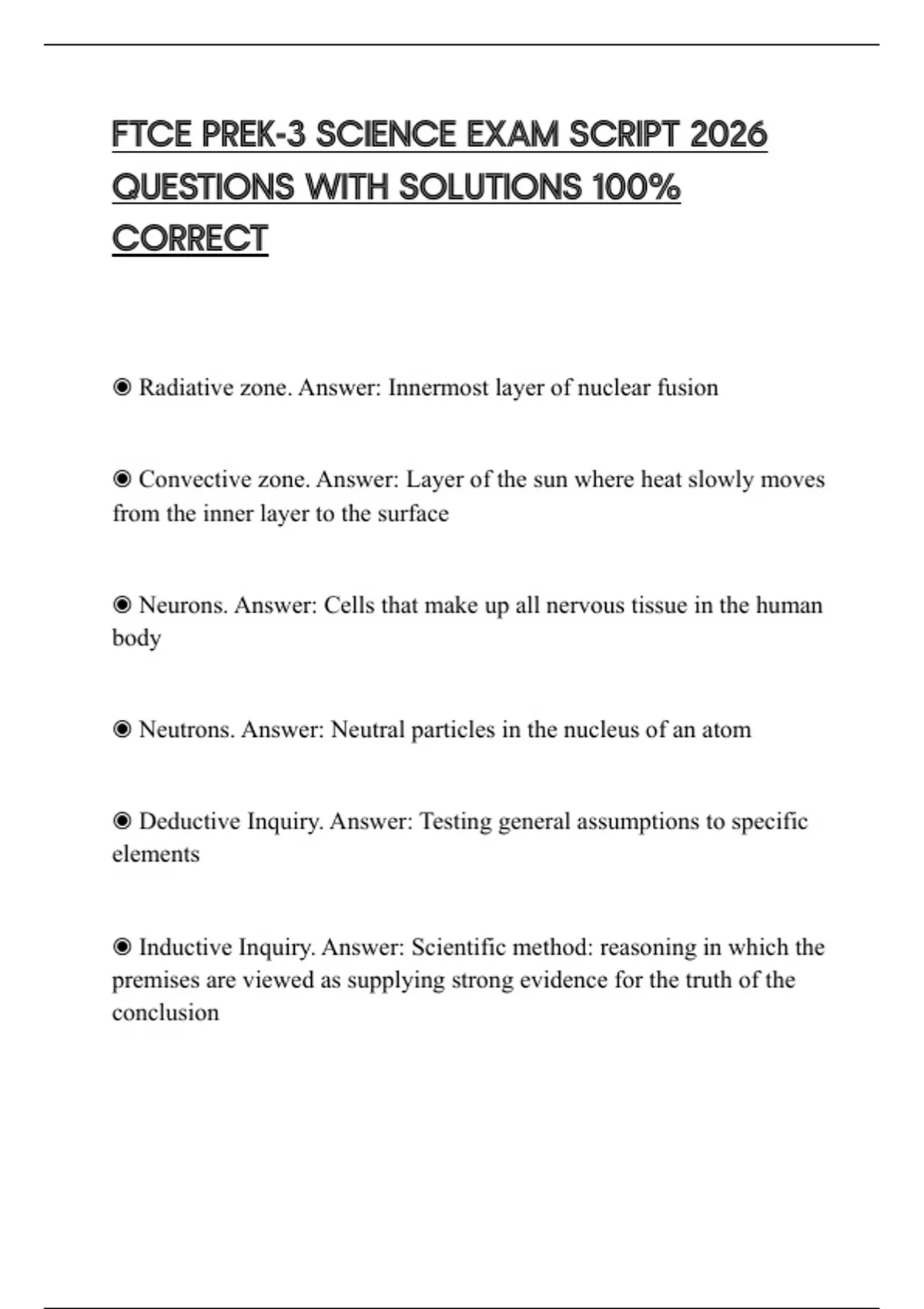 FTCE PREK-3 SCIENCE EXAM SCRIPT 2026 QUESTIONS WITH SOLUTIONS 100% ...