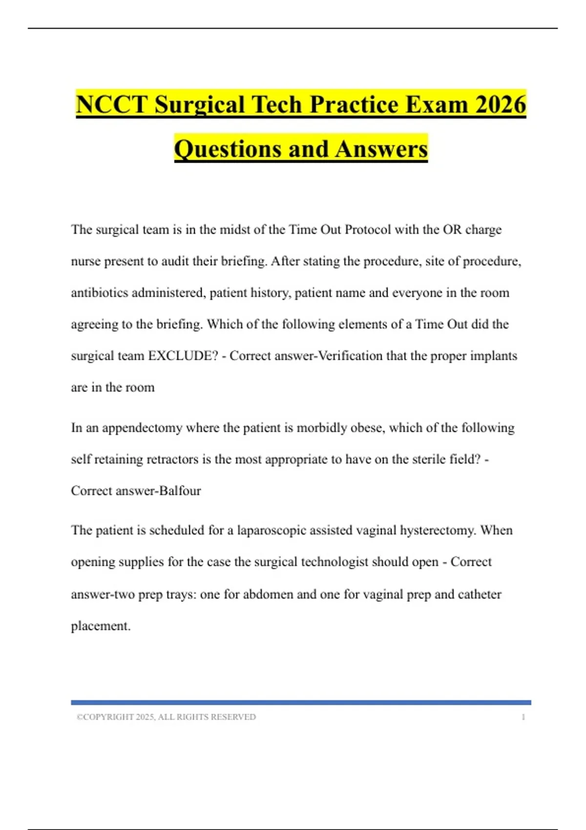 NCCT Surgical Tech Practice Exam 2026 Questions and Answers - NCCT ...