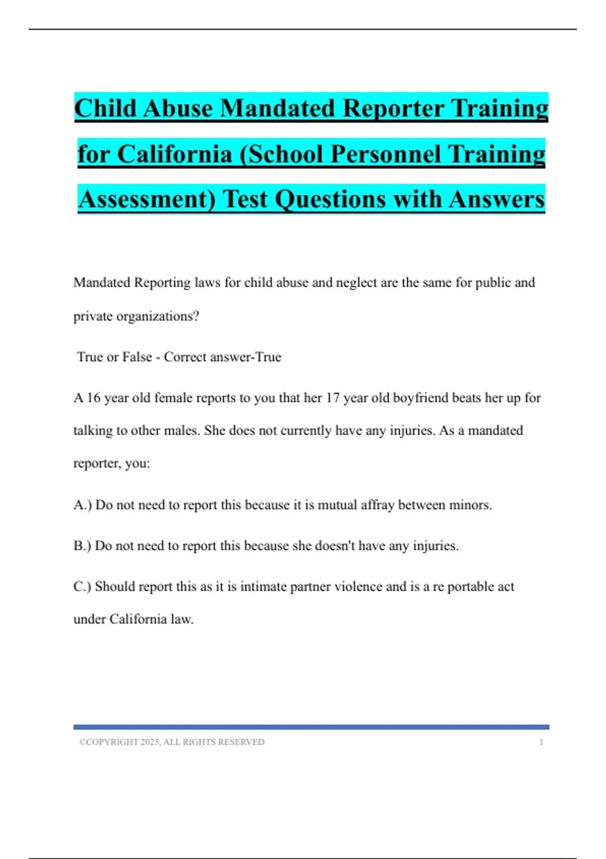 Child Abuse Mandated Reporter Training for California (School Personnel ...