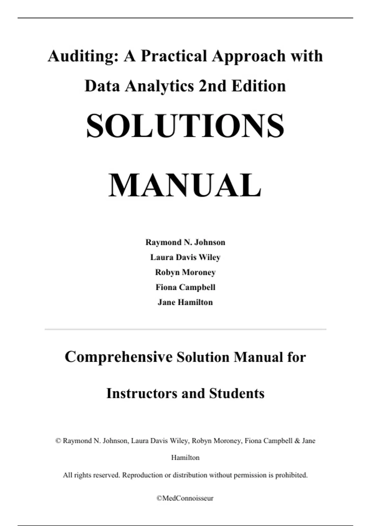 Complete Solutions Manual — Auditing: A Practical Approach with Data ...