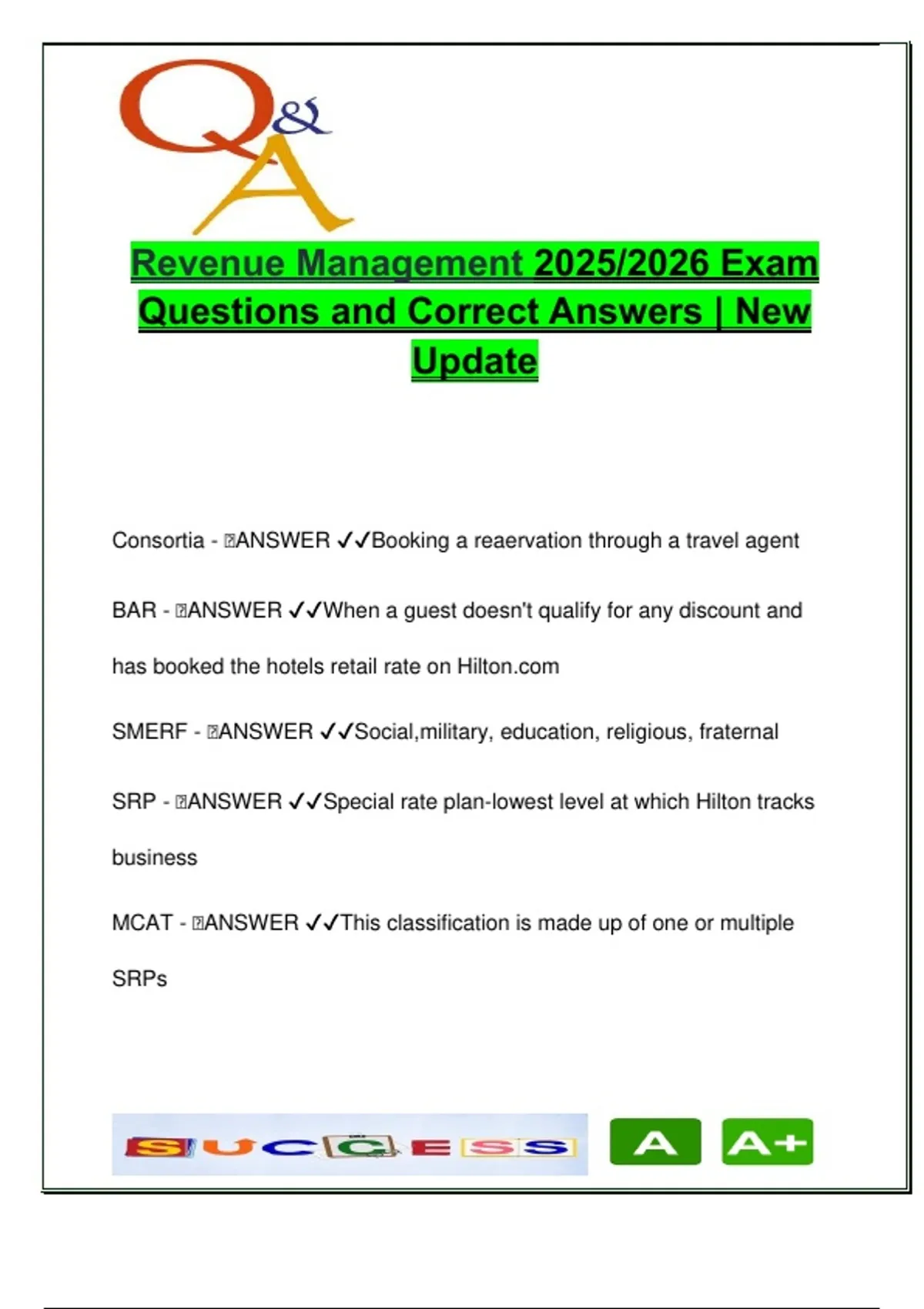 Revenue Management Exam (100+ Qs) | Hilton GRO, BAR Pricing, SRPs, LRA ...