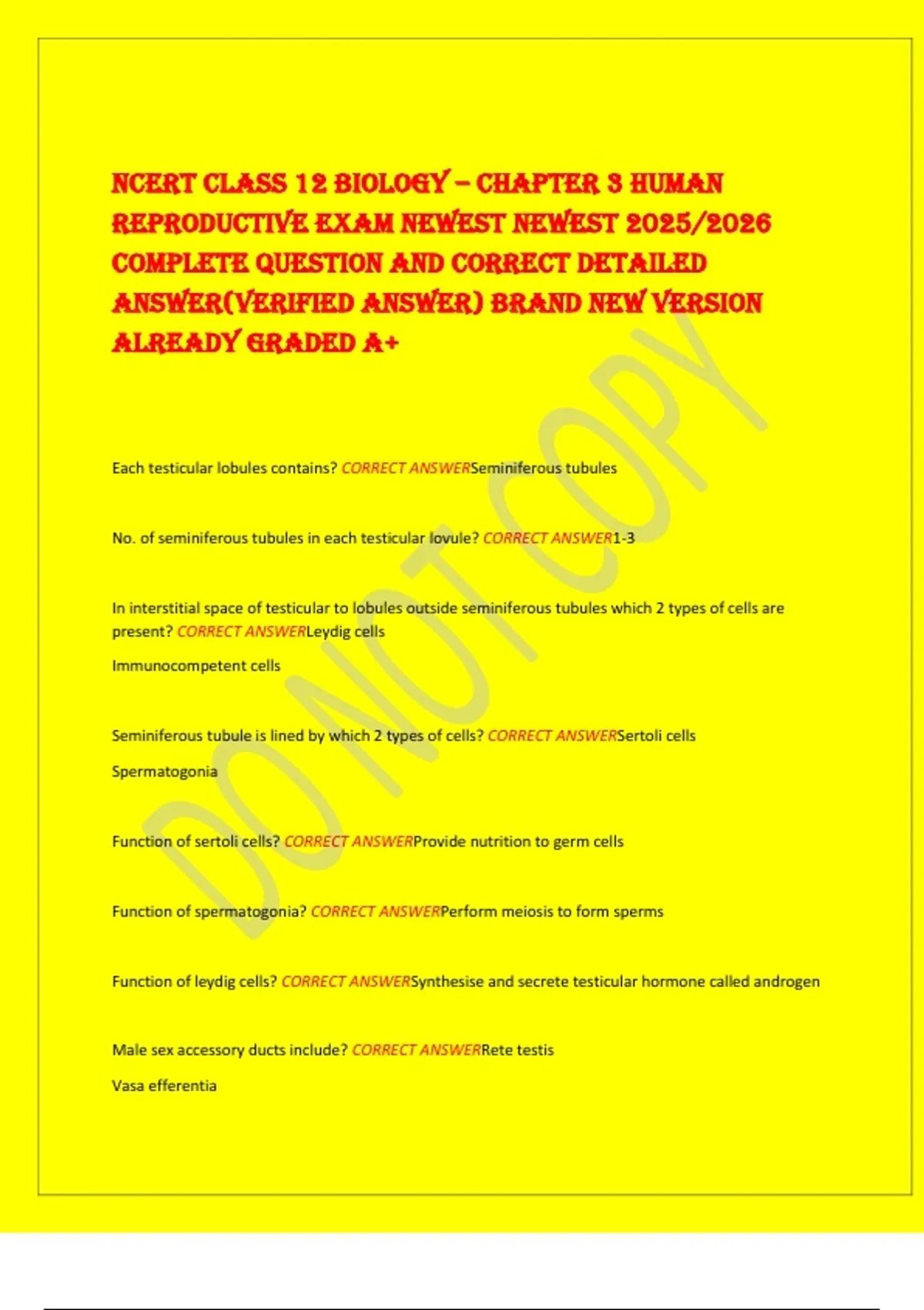 NCERT Class 12 Biology – Chapter 3 HUMAN REPRODUCTIVE EXAM NEWEST ...