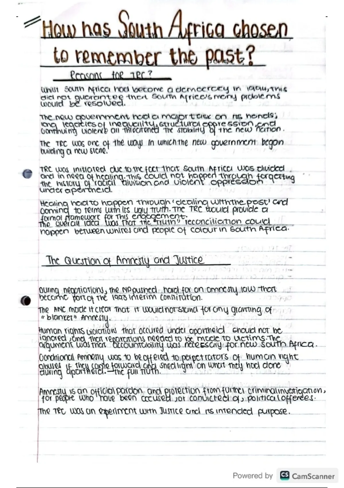 Summary IEB - History Grade 12 Coming to Terms with the past; South ...