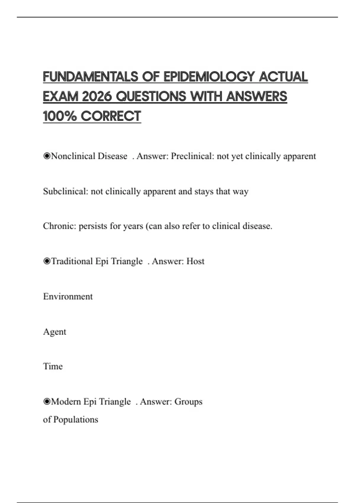 FUNDAMENTALS OF EPIDEMIOLOGY ACTUAL EXAM 2026 QUESTIONS WITH ANSWERS ...