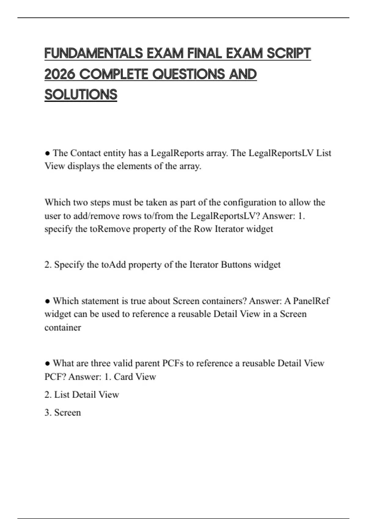 FUNDAMENTALS EXAM FINAL EXAM SCRIPT 2026 COMPLETE QUESTIONS AND ...