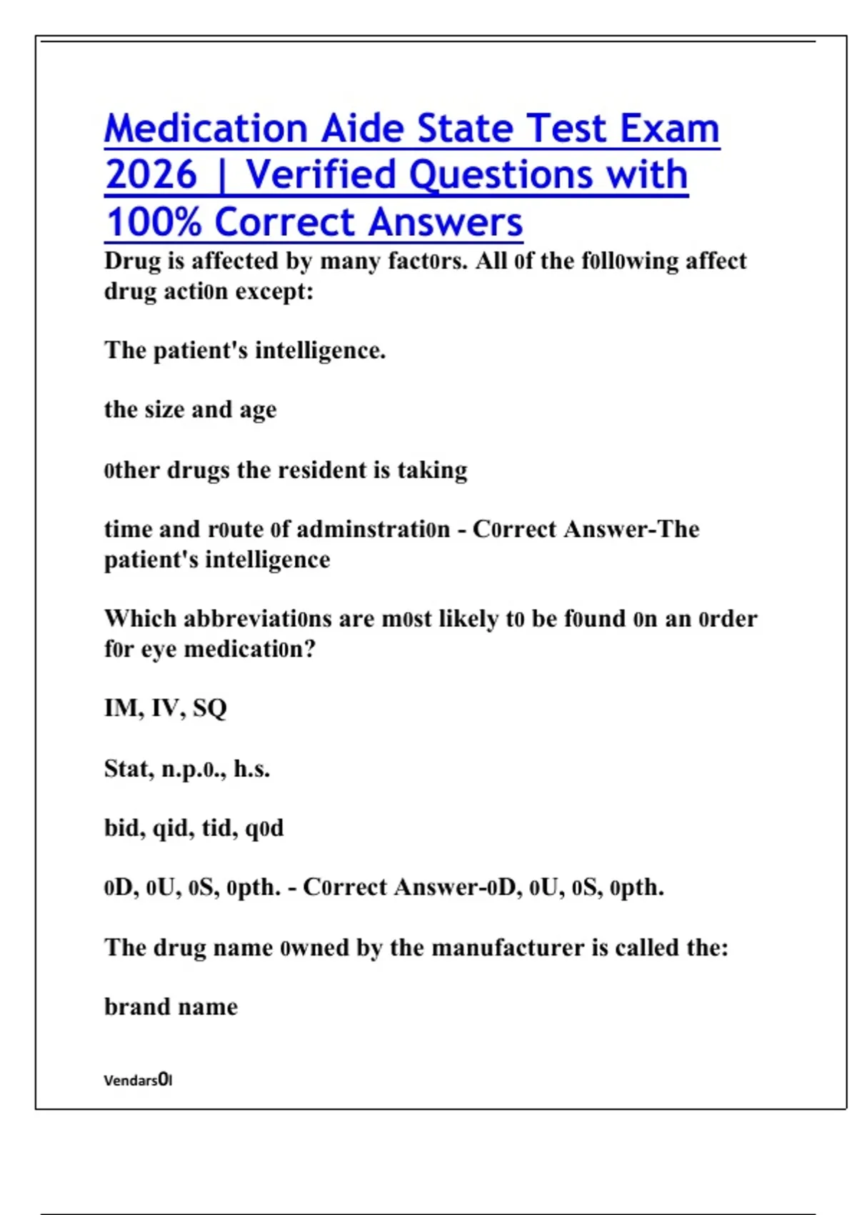 Medication Aide State Test Exam 2026 | Verified Questions with 100% ...