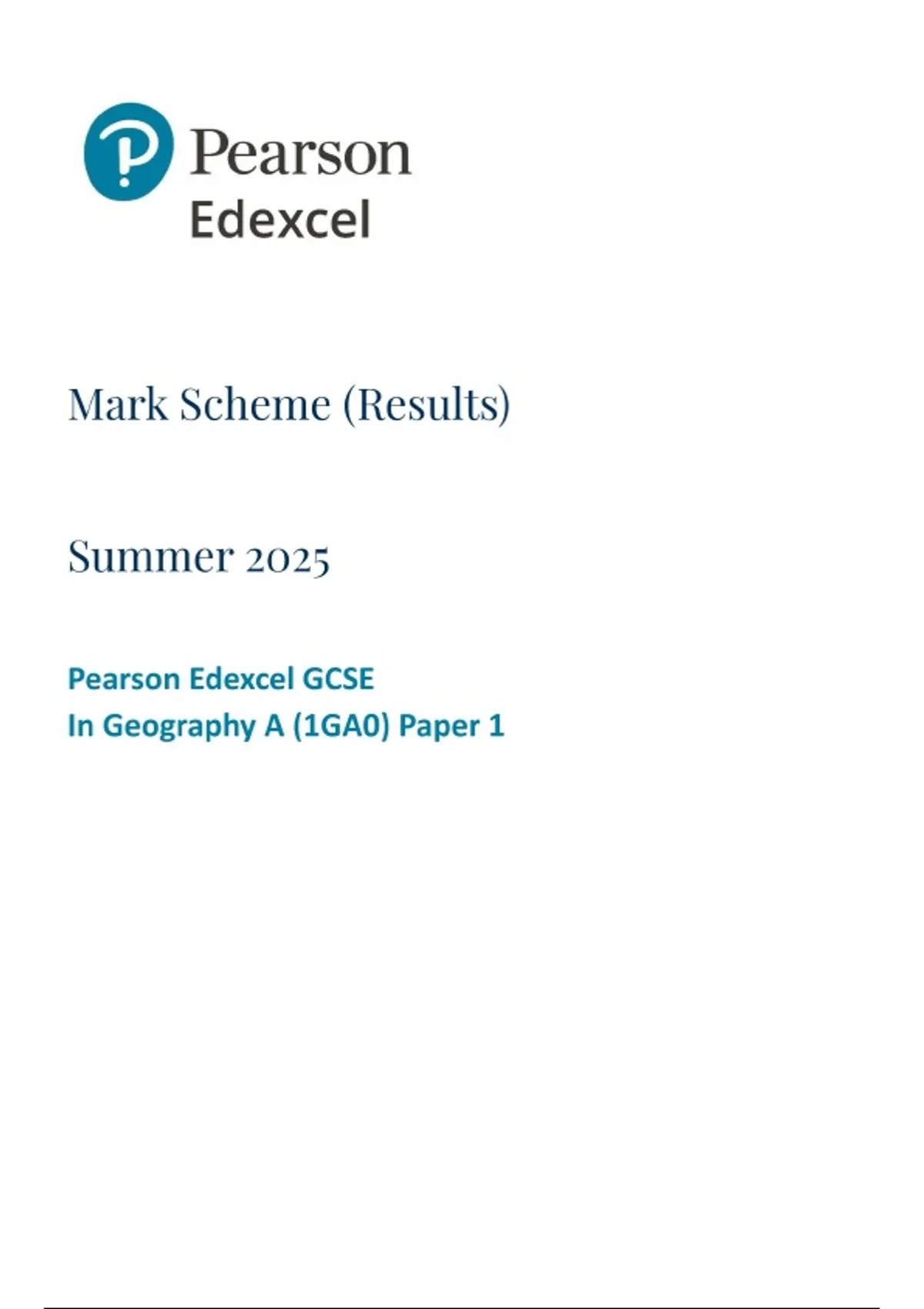PEARSON EDEXCEL LEVEL 1/LEVEL 2 GCSE(9-1) GEOGRAPHY A PAPER 1 MARK ...