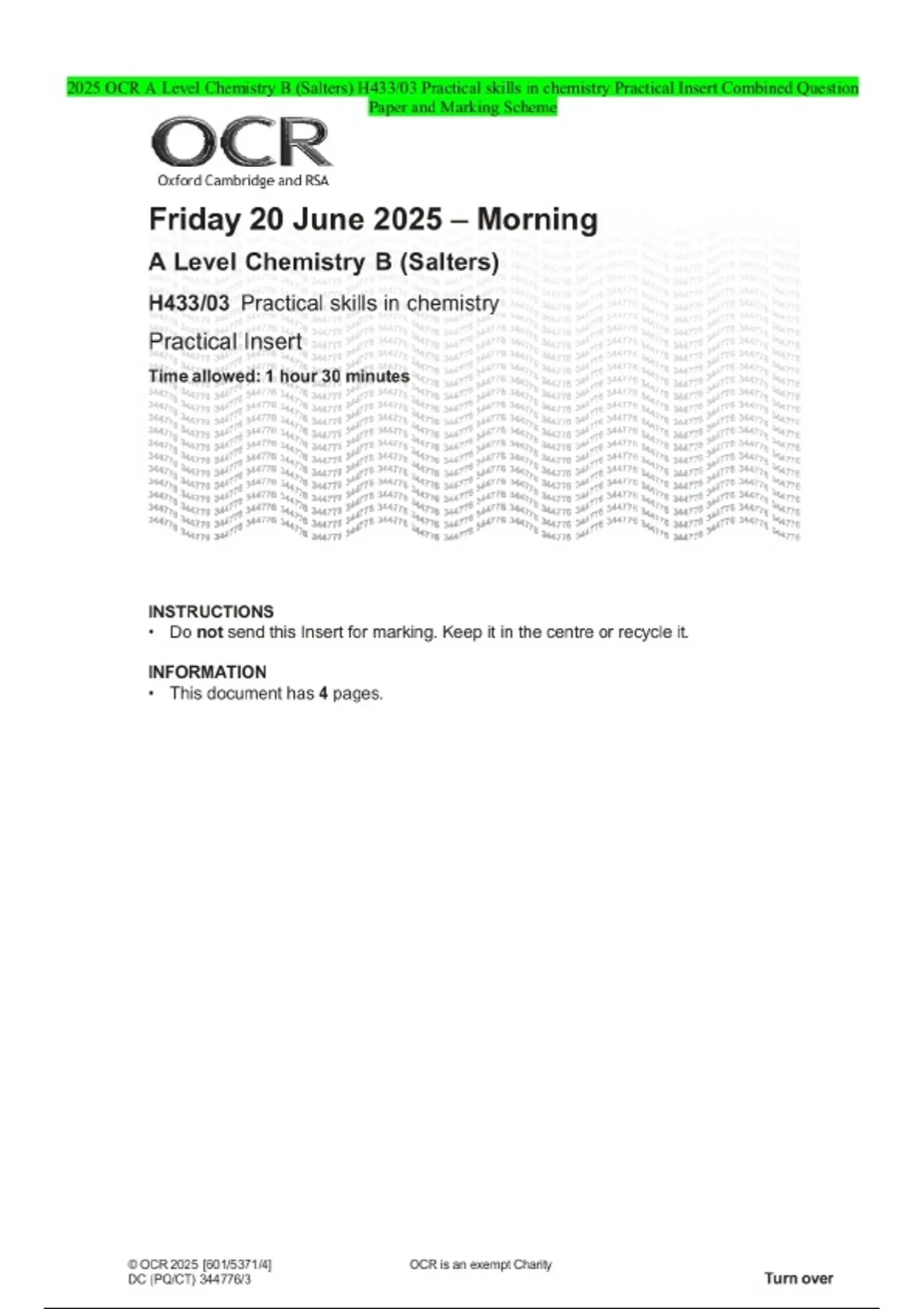 2025 OCR A Level Chemistry B (Salters) H433/03 Practical skills in ...