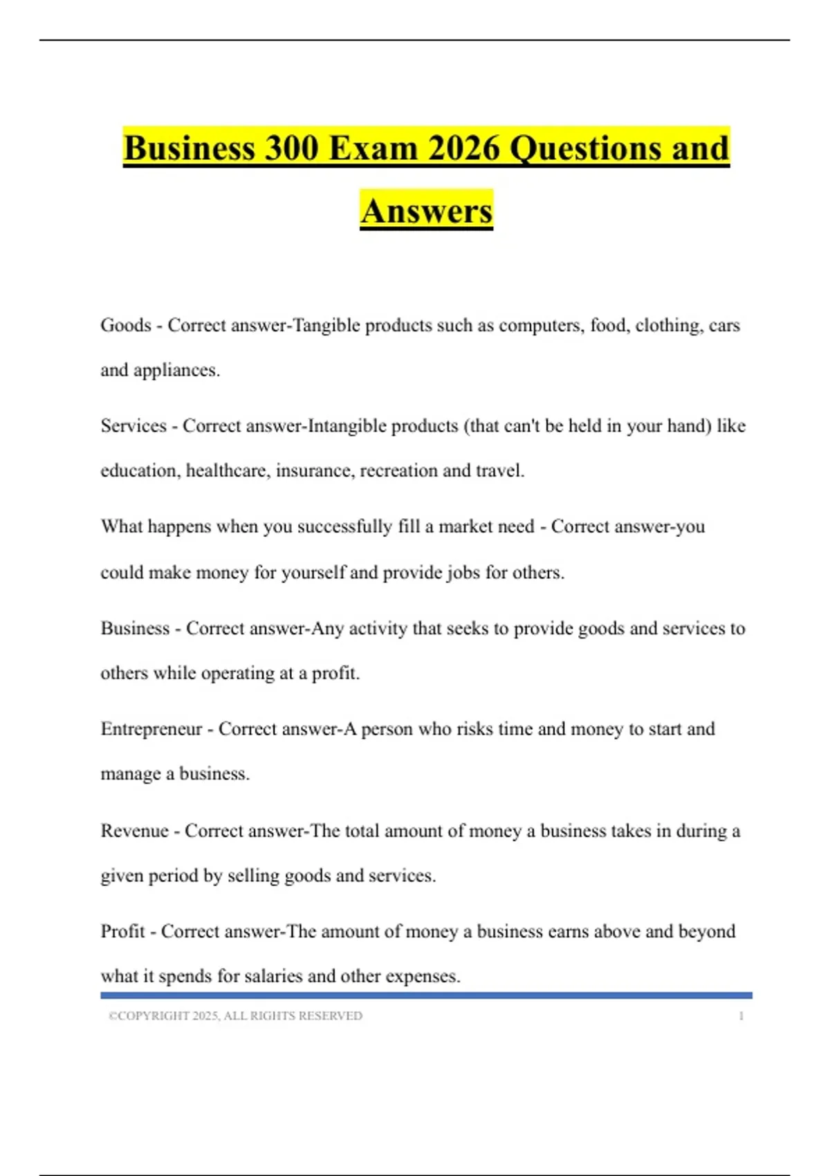 Business 300 Exam 2026 Questions and Answers - Business 300 - Stuvia US