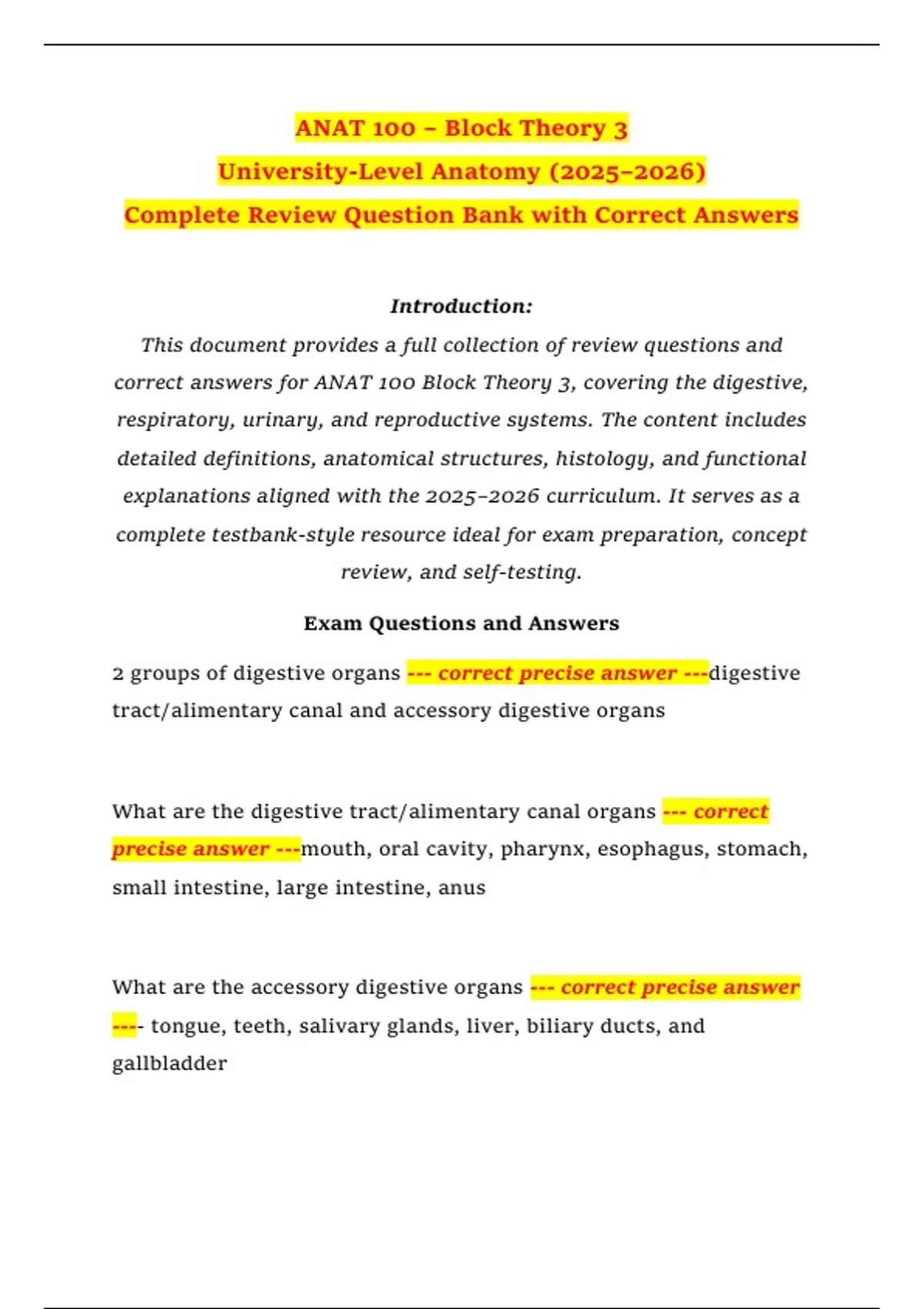 ANAT 100 – Block Theory 3 University-Level Anatomy (2025–2026) Complete ...
