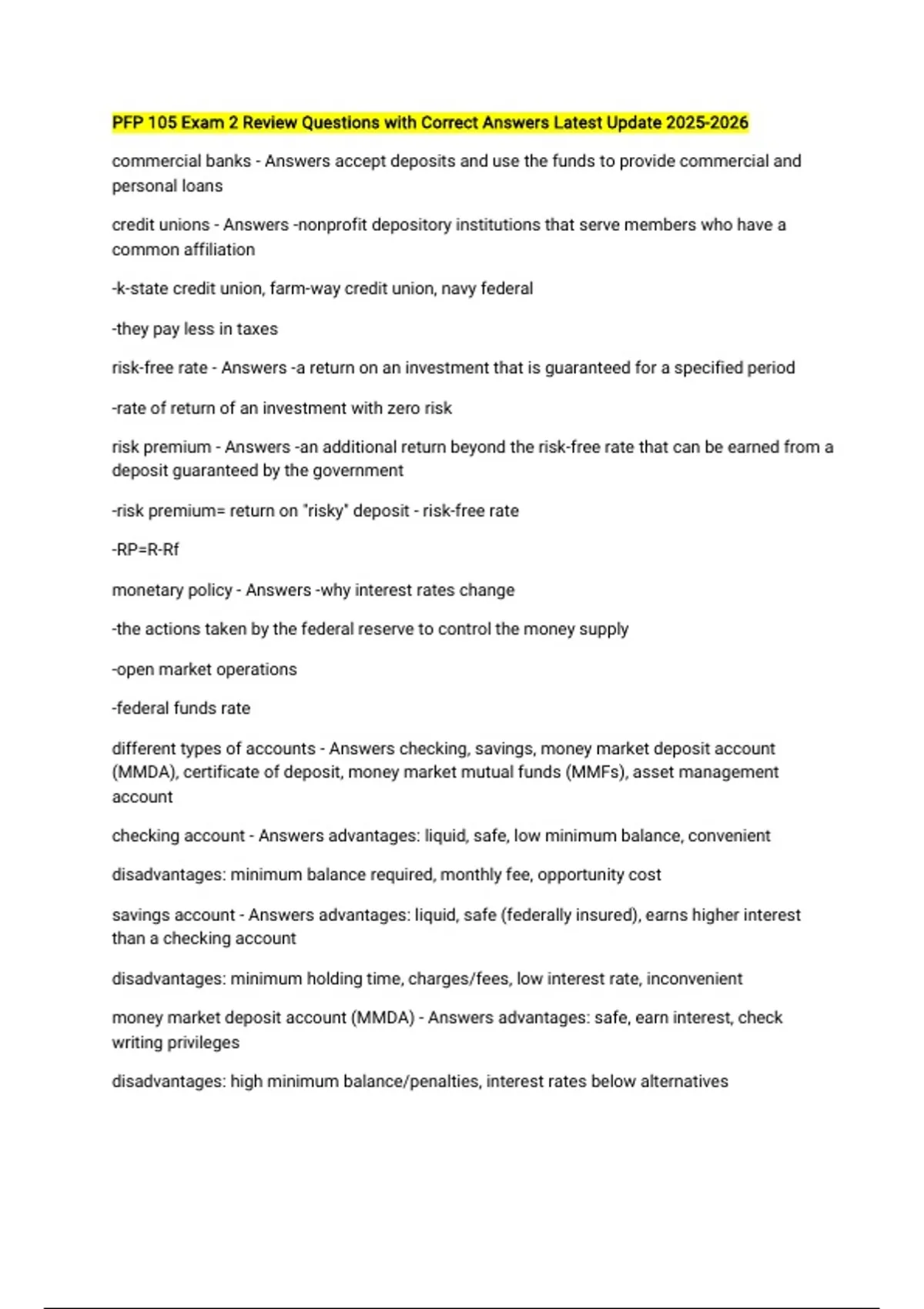 PFP 105 Exam 2 Review Questions with Correct Answers Latest Update ...