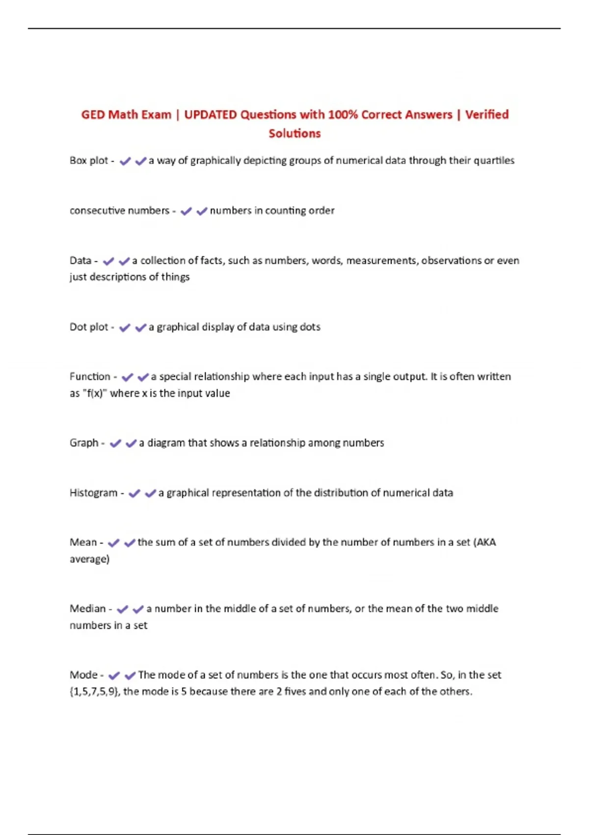 GED Math Exam | UPDATED Questions with 100% Correct Answers | Verified ...