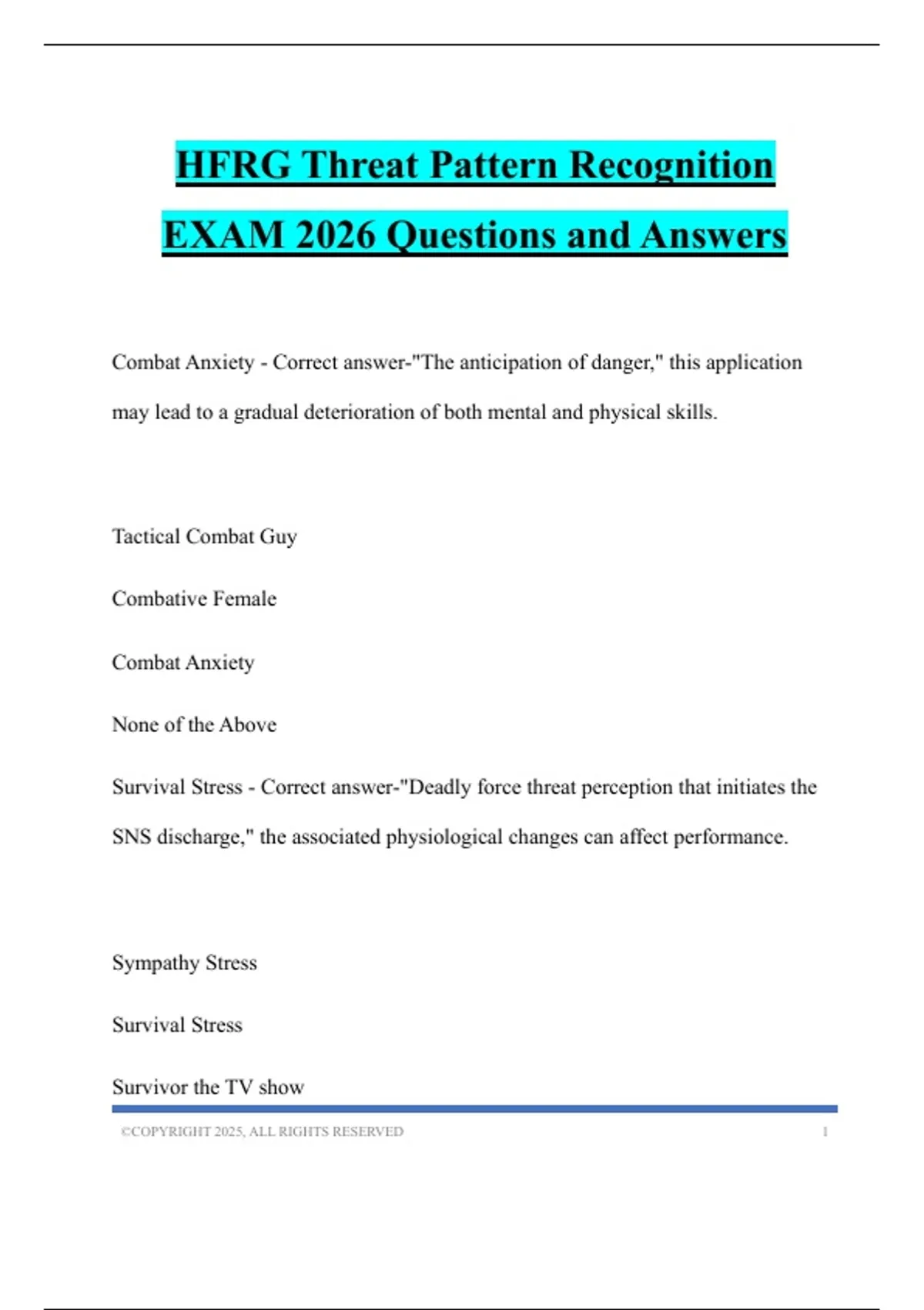 HFRG Threat Pattern Recognition EXAM 2026 Questions and Answers - Mat ...
