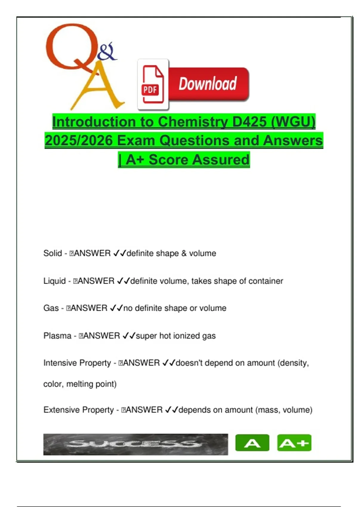 Introduction to Chemistry D425 – 70+ Solved Questions | Matter, Atomic ...