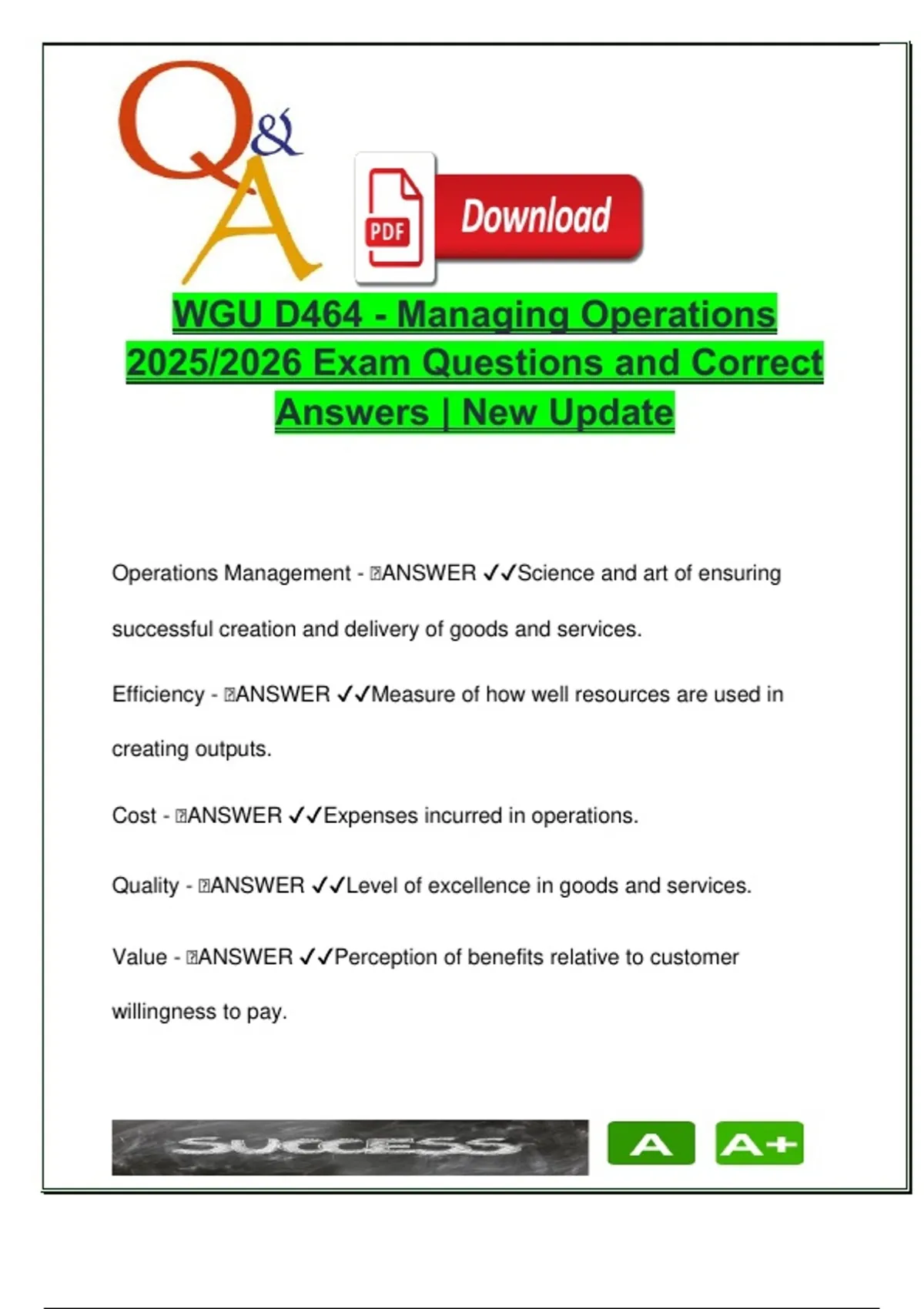 WGU D464 Managing Operations – 100+ Updated Q&As | Supply Chain, Lean ...