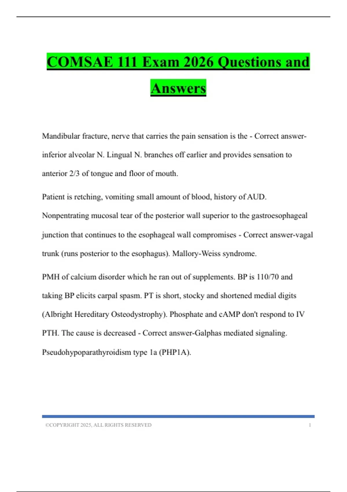 COMSAE 111 Exam 2026 Questions and Answers - Epic AMB 400 - Stuvia US