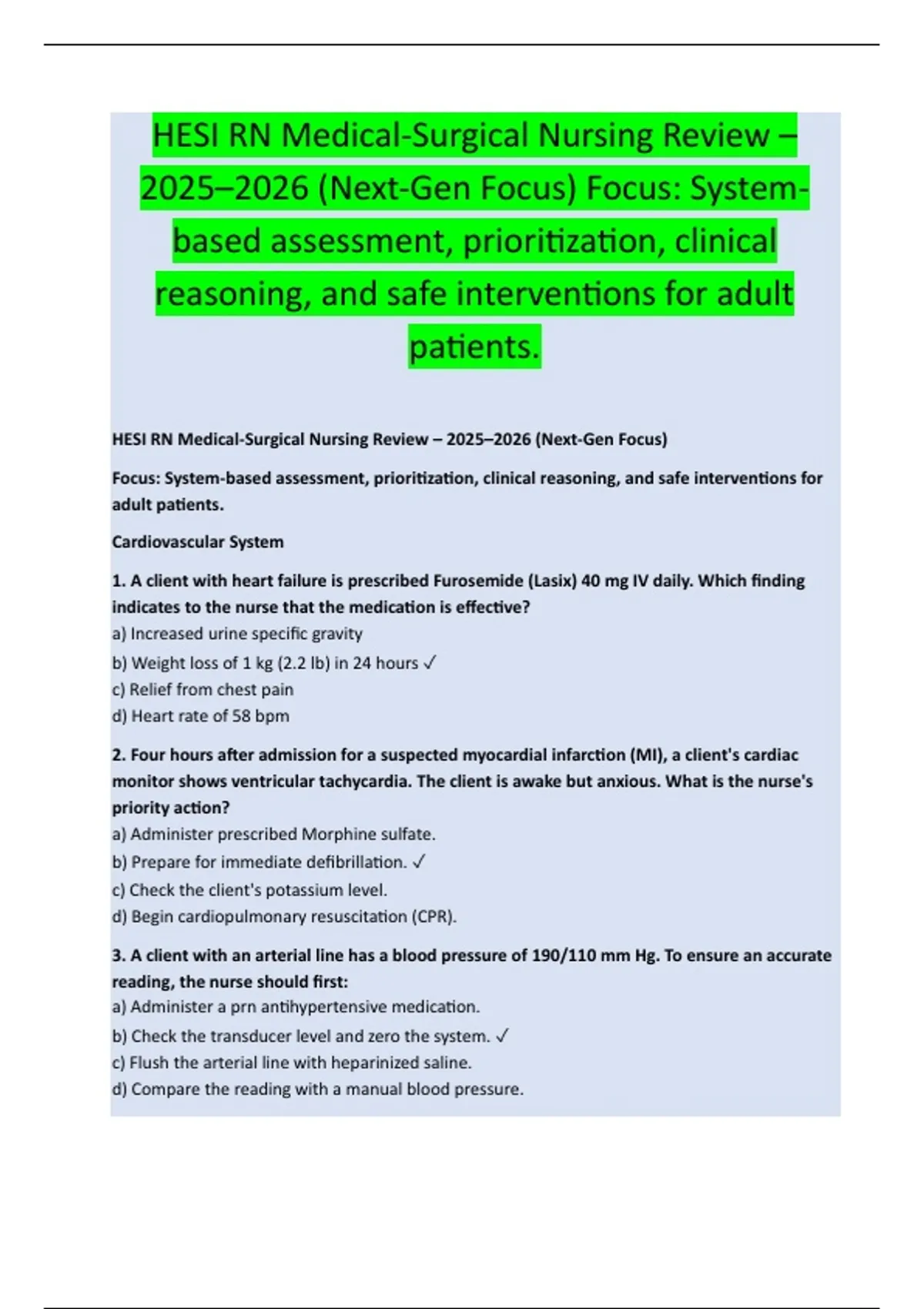 HESI RN Medical-Surgical Nursing Review – 2025–2026 (Next-Gen Focus ...