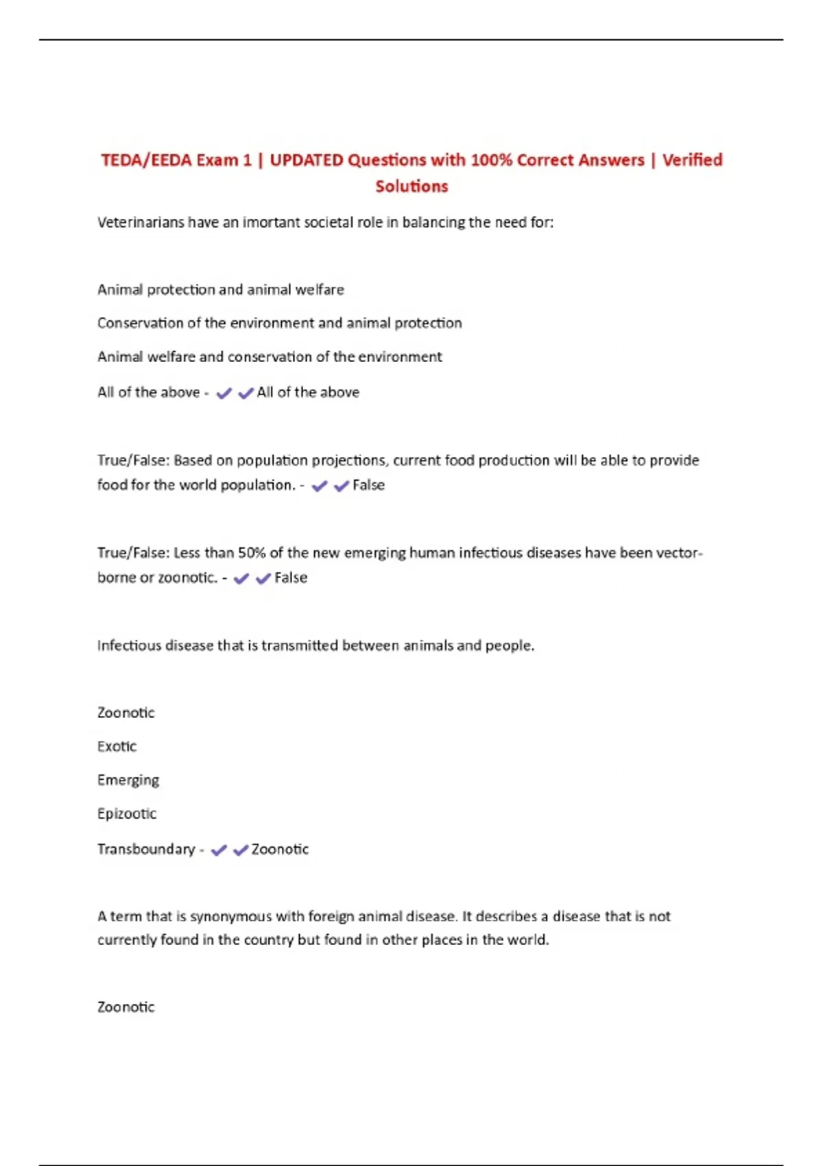 TEDA/EEDA Exam 1 | UPDATED Questions with 100% Correct Answers ...