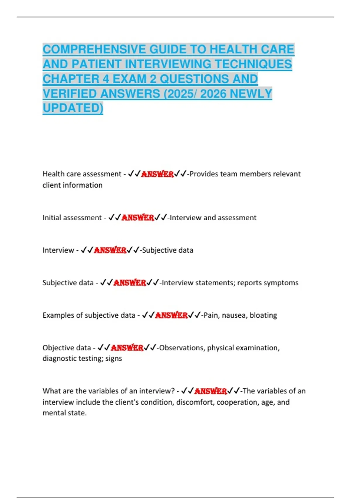 COMPREHENSIVE GUIDE TO HEALTH CARE AND PATIENT INTERVIEWING TECHNIQUES ...