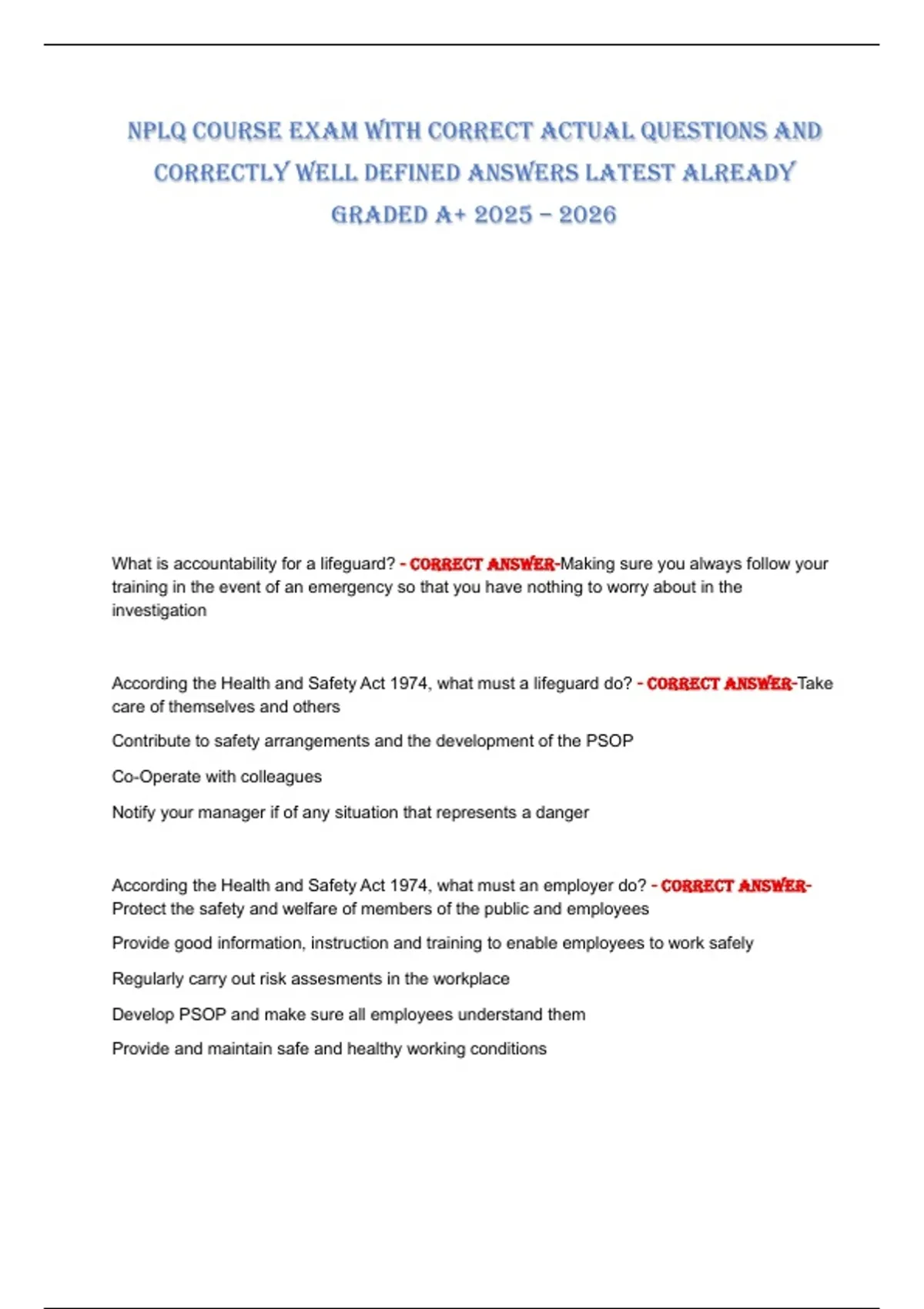 NPLQ National Pool Lifeguard Qualification Review 2025/2026 Full Study ...