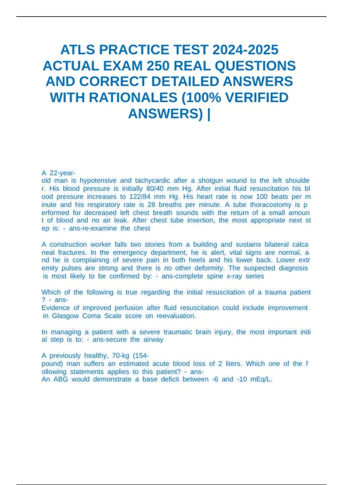 ATLS Post-Test Exam 2025 | Detailed & Verified Questions with Answers ...