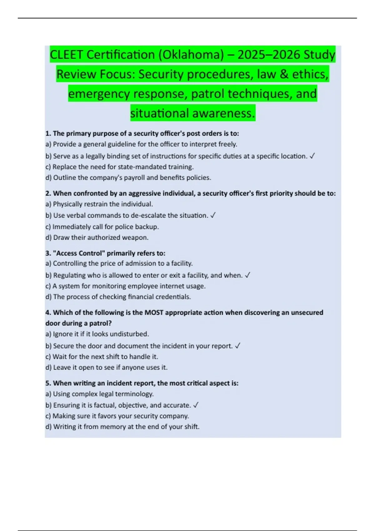 CLEET Certification (Oklahoma) – 2025–2026 Study Review Focus: Security ...