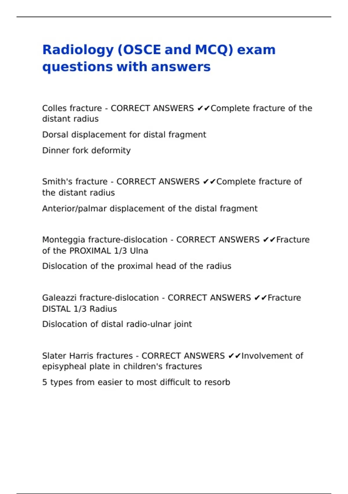 Radiology (OSCE and MCQ) exam questions with answers - OSCE MCQ - Stuvia US