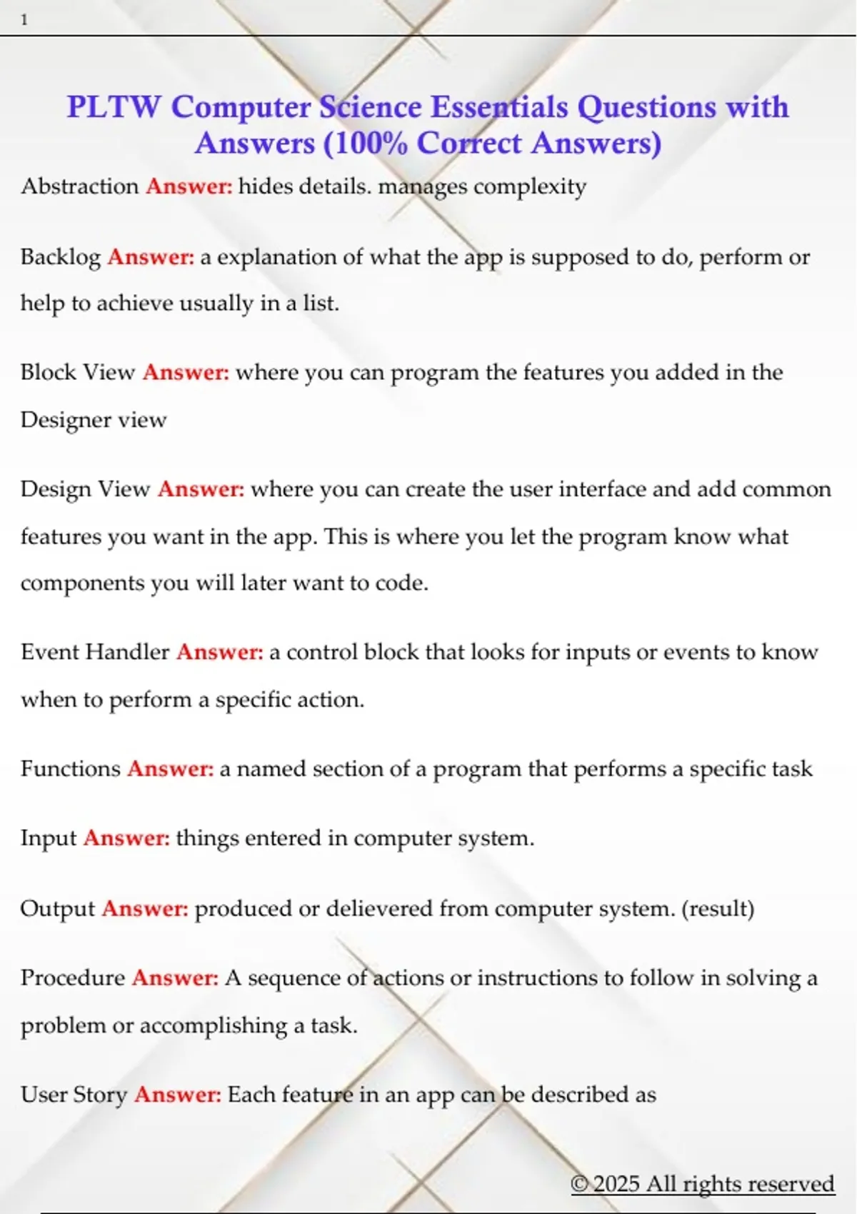 PLTW Computer Science Essentials Questions with Answers (100% Correct ...