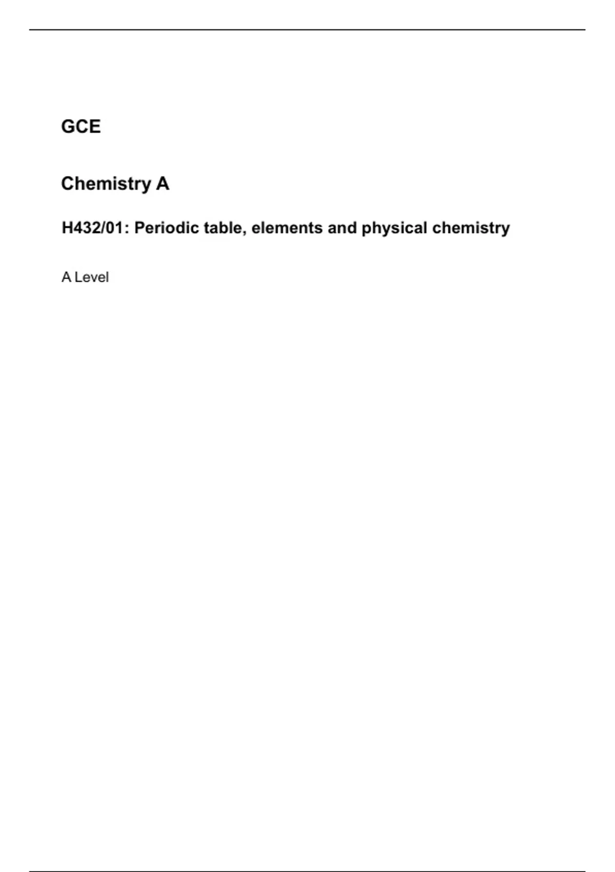 GCE Chemistry A H432 01 Periodic Table, Elements and Physical Chemistry ...