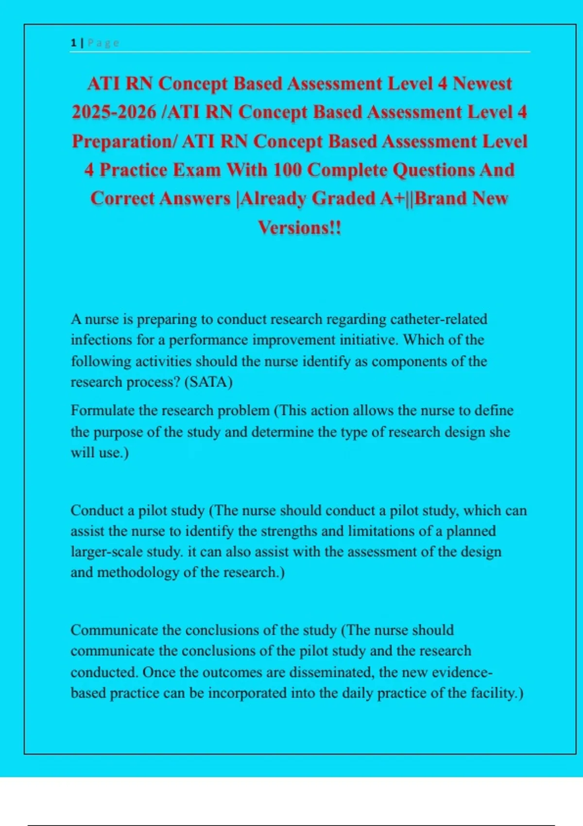 ATI RN Concept Based Assessment Level 4 Newest /ATI RN Concept Based ...