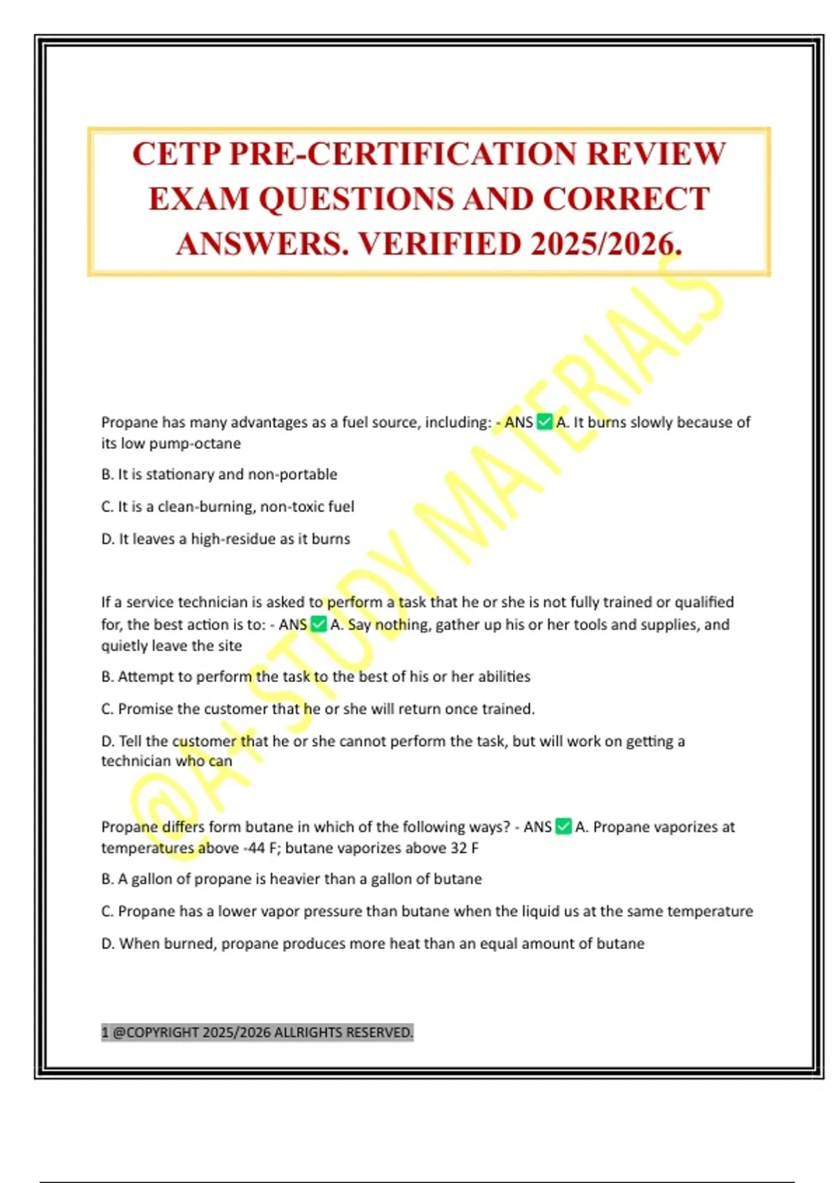 CETP PRE-CERTIFICATION REVIEW EXAM QUESTIONS AND CORRECT ANSWERS ...