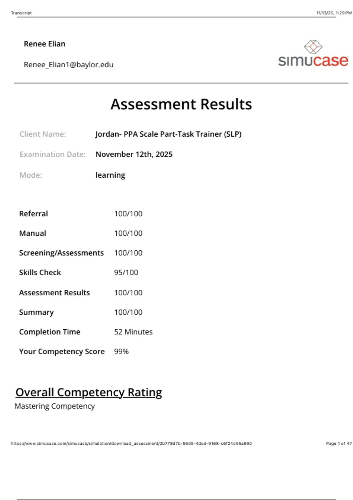 Jordan- PPA Scale Part-Task Trainer (SLP) Simucase: Jordan simucase ...