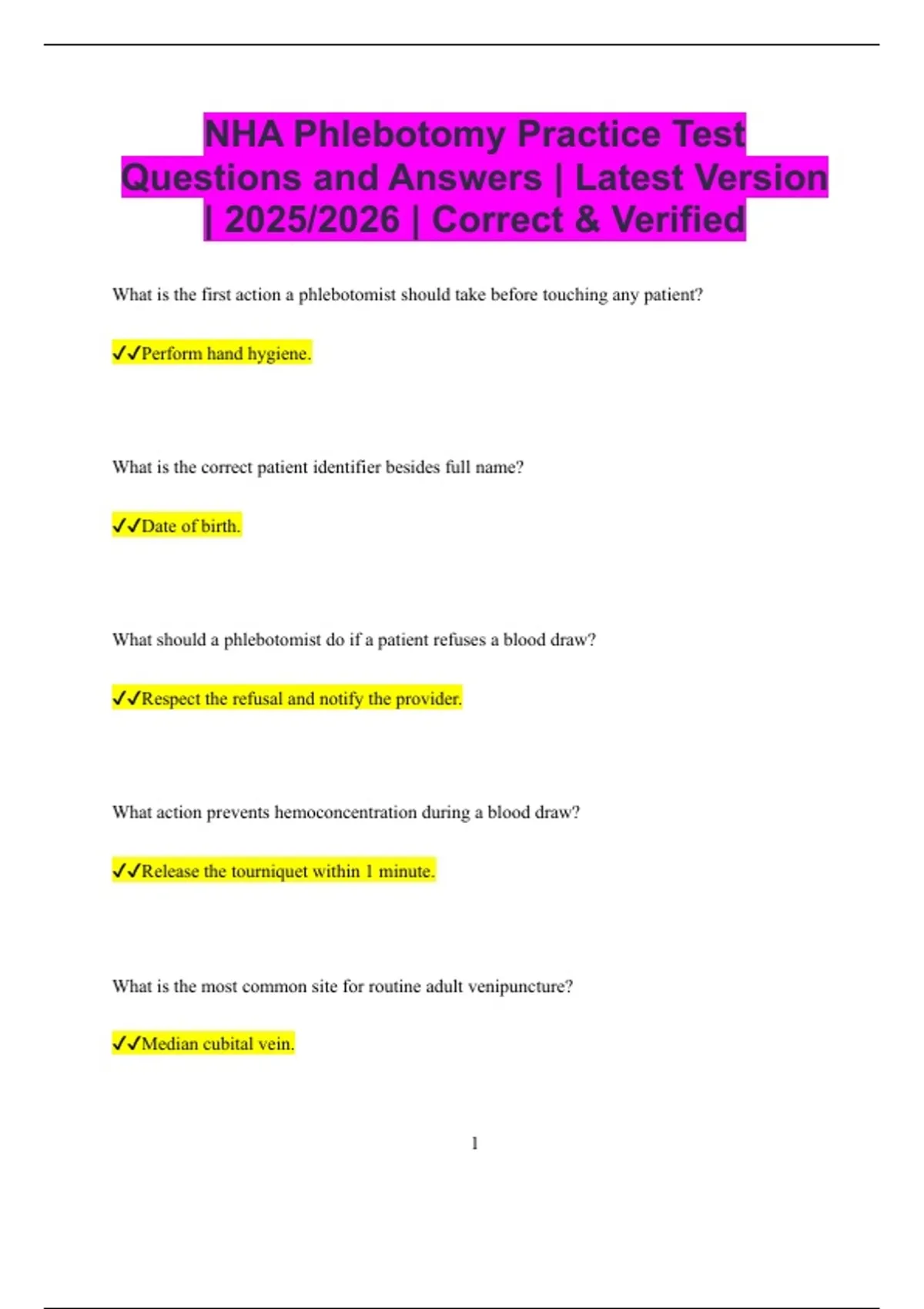NHA Phlebotomy Practice Test Questions and Answers | Latest Version ...