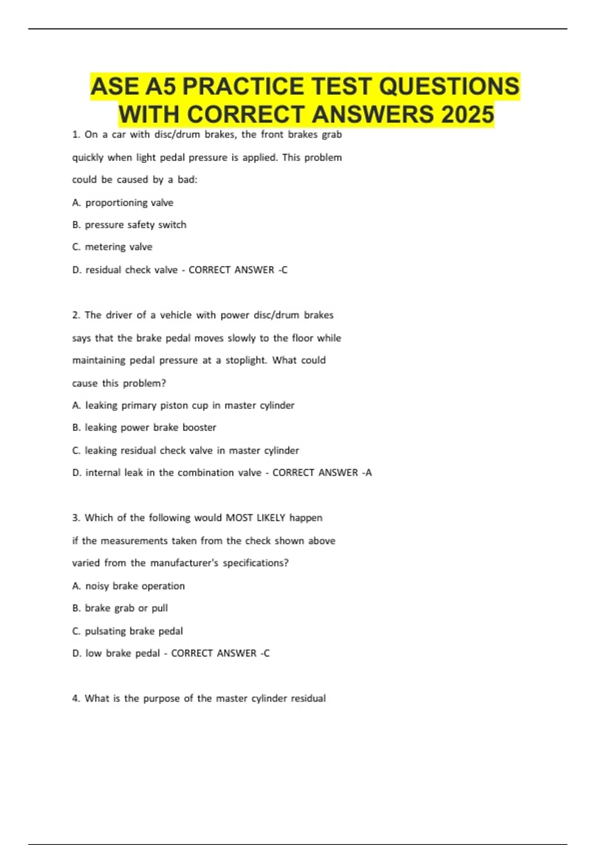 ASE A5 PRACTICE TEST QUESTIONS WITH CORRECT ANSWERS 2025 - ASE - Stuvia US