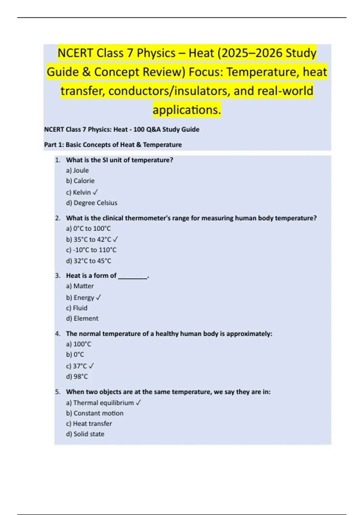 NCERT Class 7 Physics – Heat (2025–2026 Study Guide & Concept Review ...