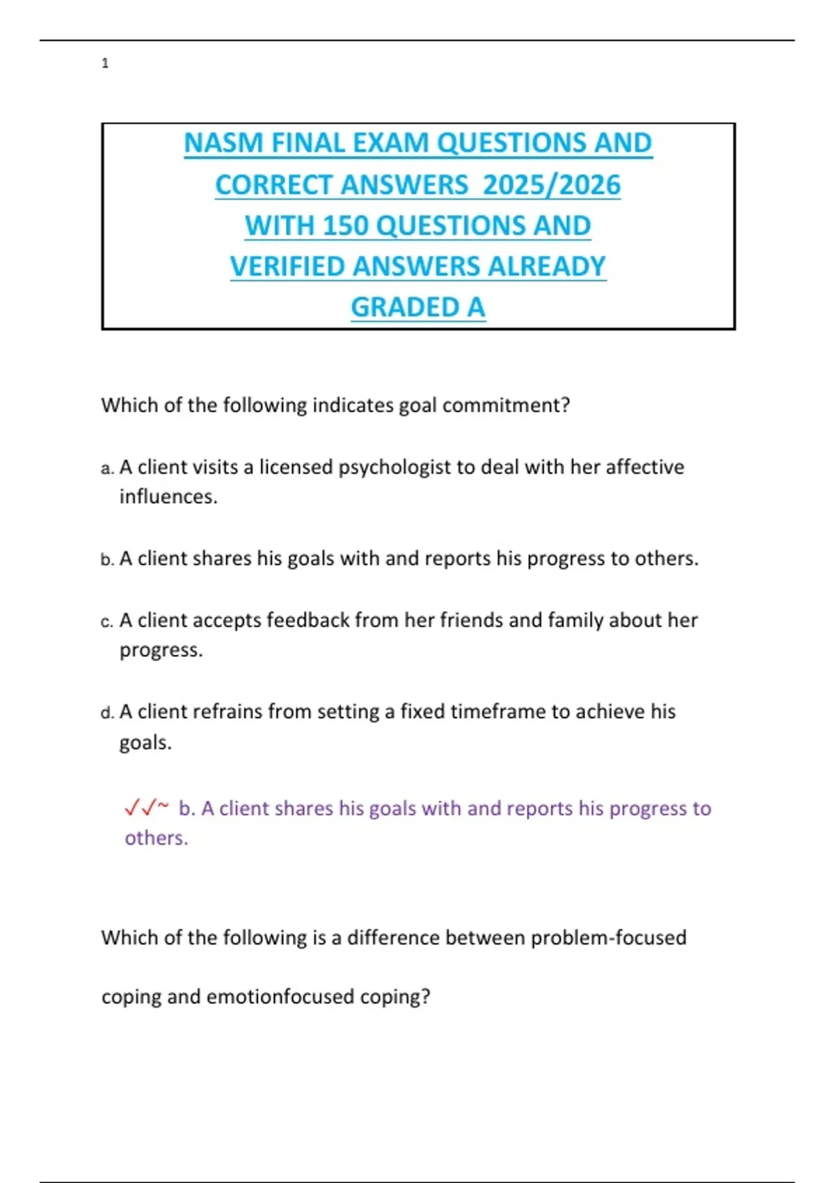 NASM FINAL EXAM QUESTIONS AND CORRECT ANSWERS 2025/2026 WITH 150 ...