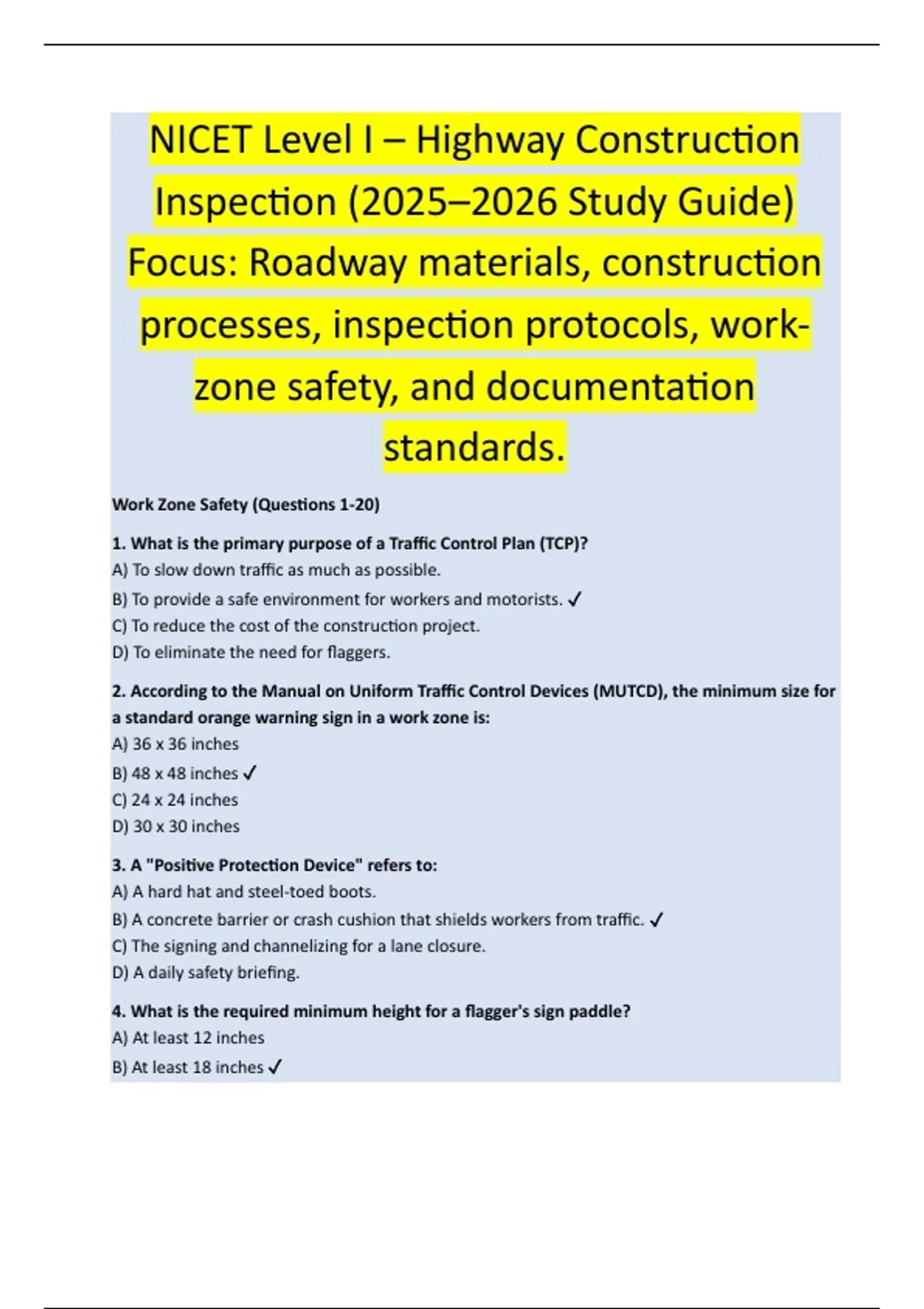 NICET Level I – Highway Construction Inspection (2025–2026 Study Guide ...