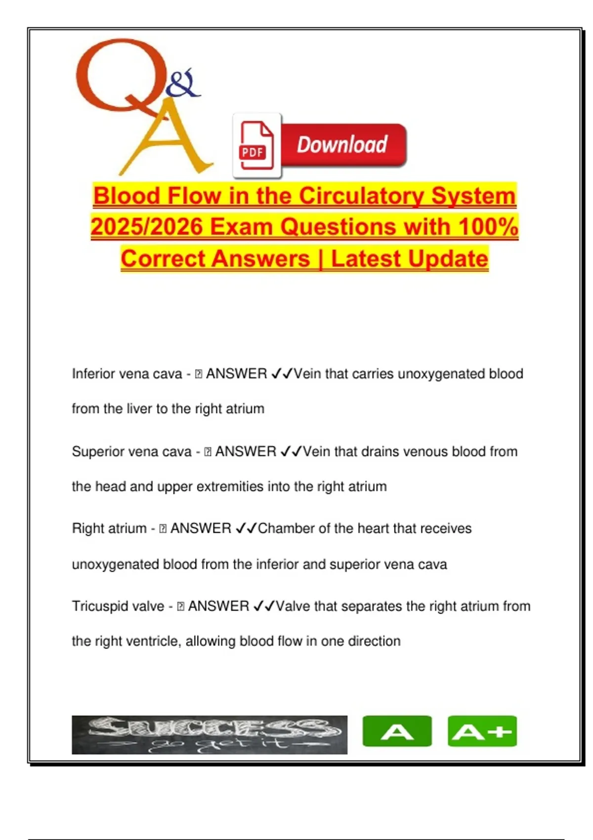 Circulatory System Blood Flow – 14 Exam Questions with Answers ...