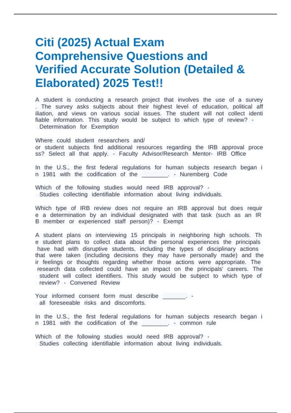 Citi (2025) Actual Exam Comprehensive Questions and Verified Accurate ...