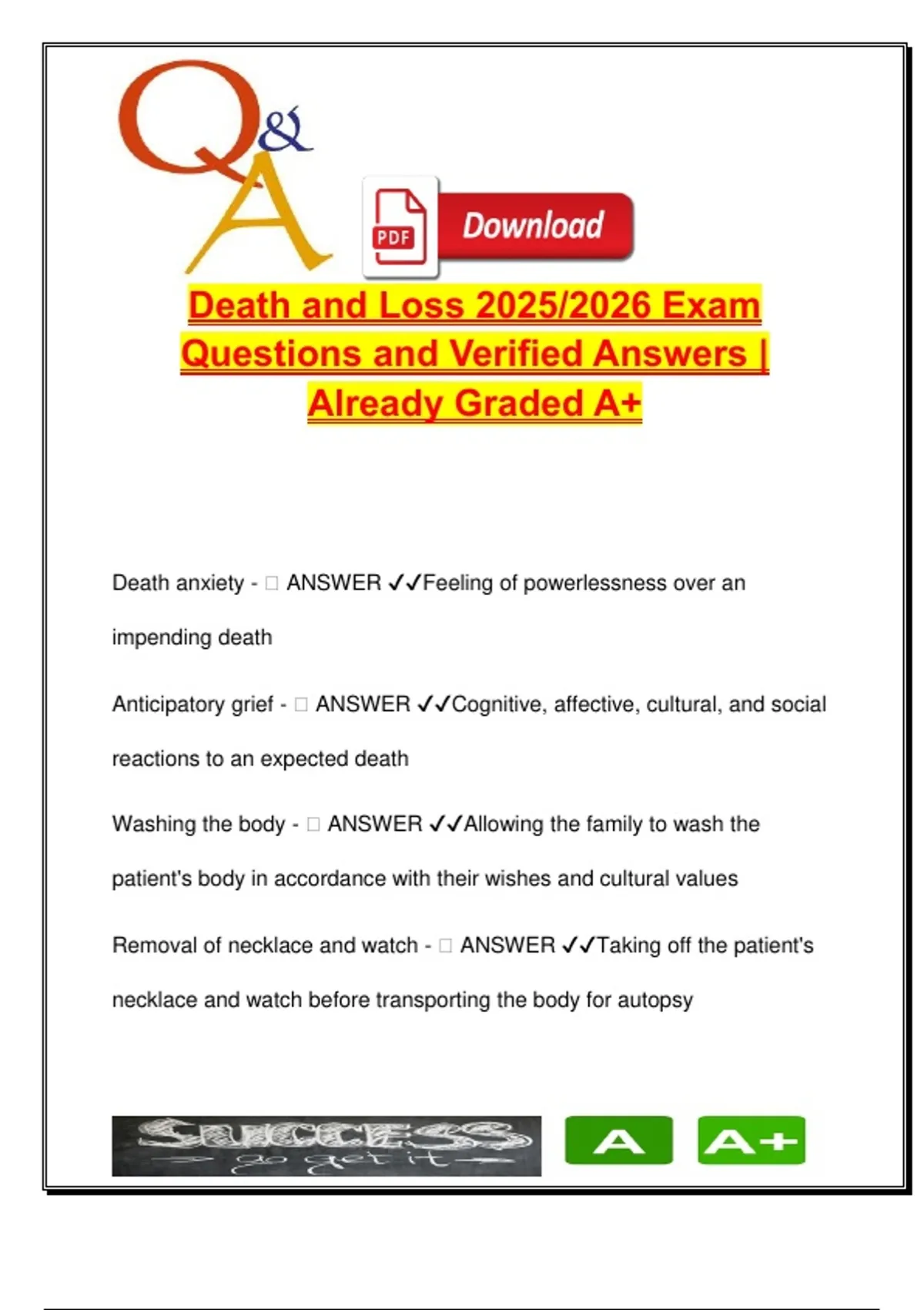 Death and Loss – 20 Exam Questions with Answers | Nursing & Mental ...