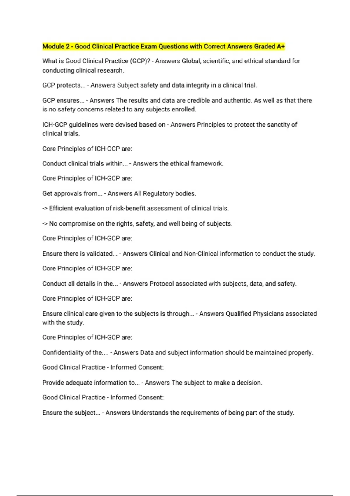 Module 2 - Good Clinical Practice Exam Questions with Correct Answers ...