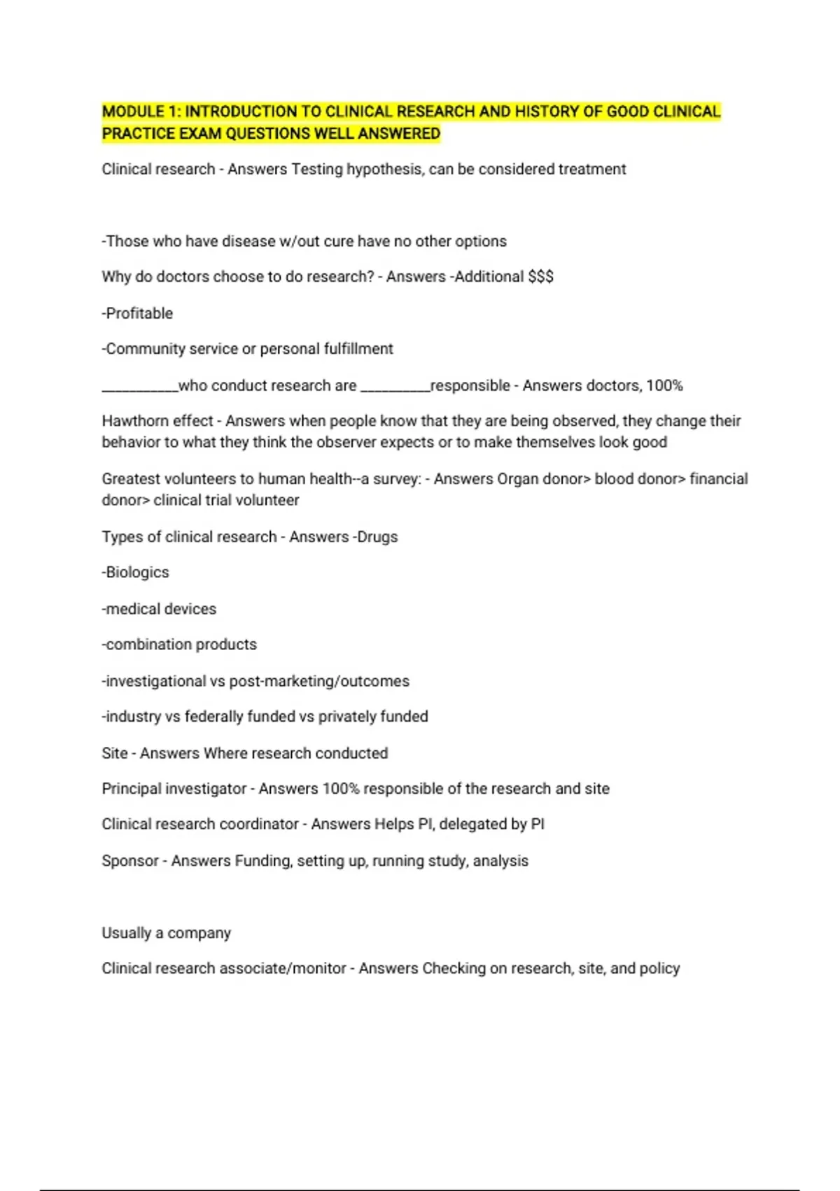 MODULE 1: INTRODUCTION TO CLINICAL RESEARCH AND HISTORY OF GOOD ...
