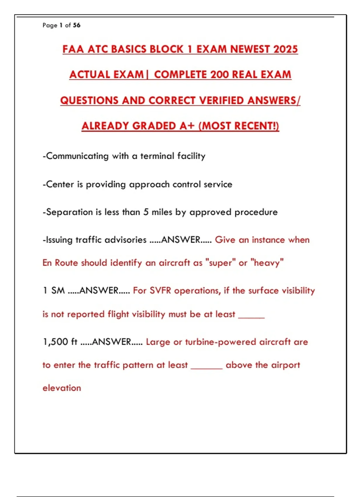 FAA ATC Basics Block 1 Exam 2025: Actual Exam Questions & Study Guide ...