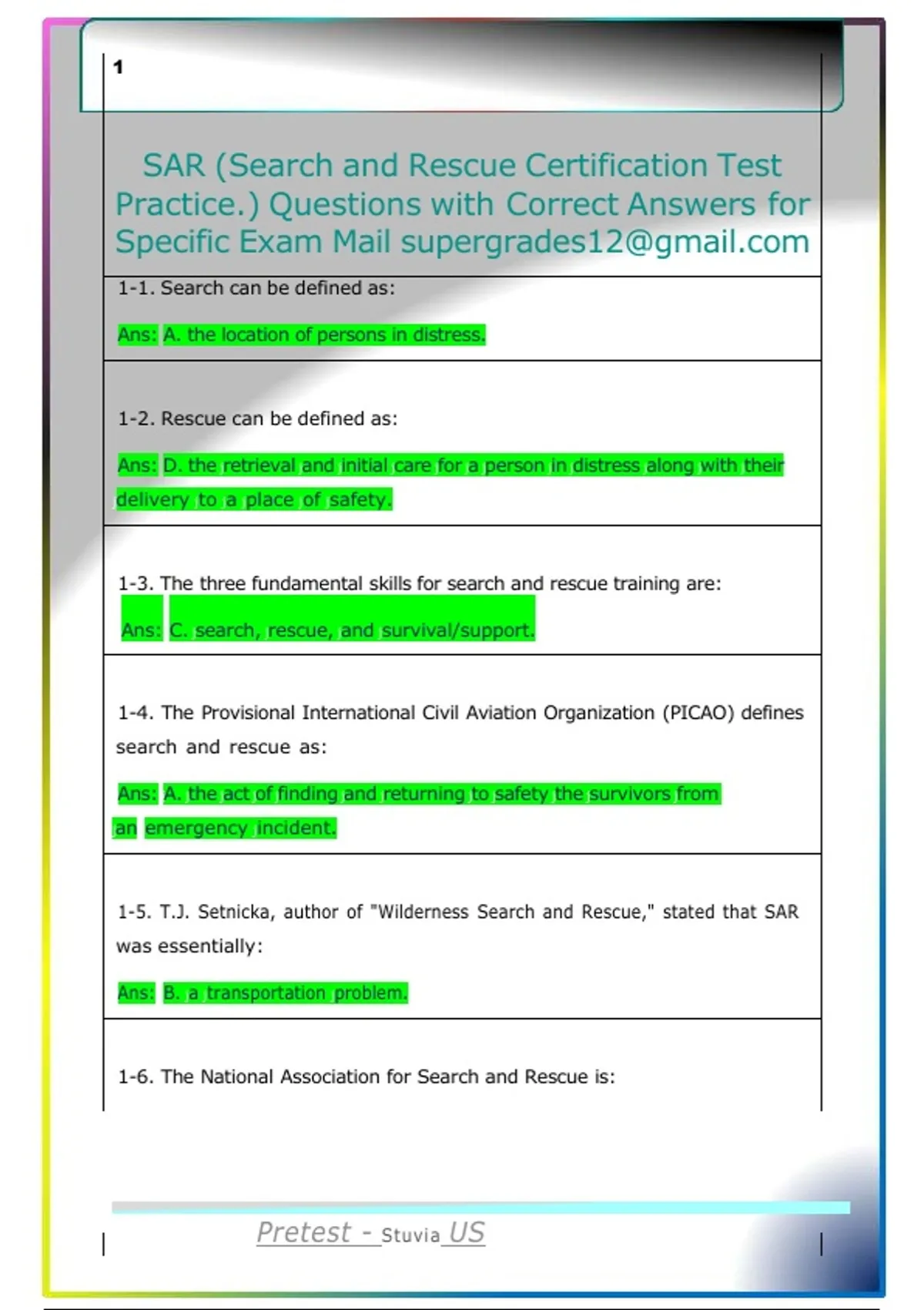 SAR Certification Exam 2025/2026 – Practice Questions & Correct ...