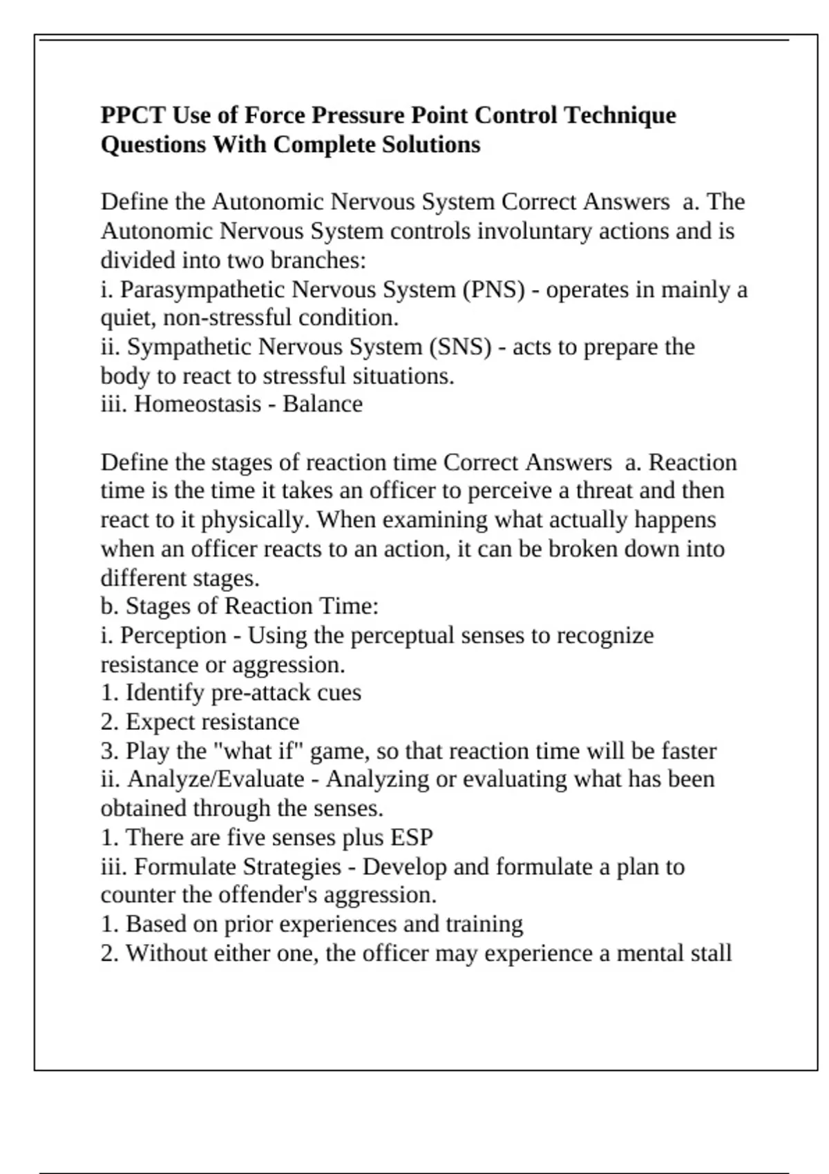 PPCT Use of Force Pressure Point Control Technique Questions With ...