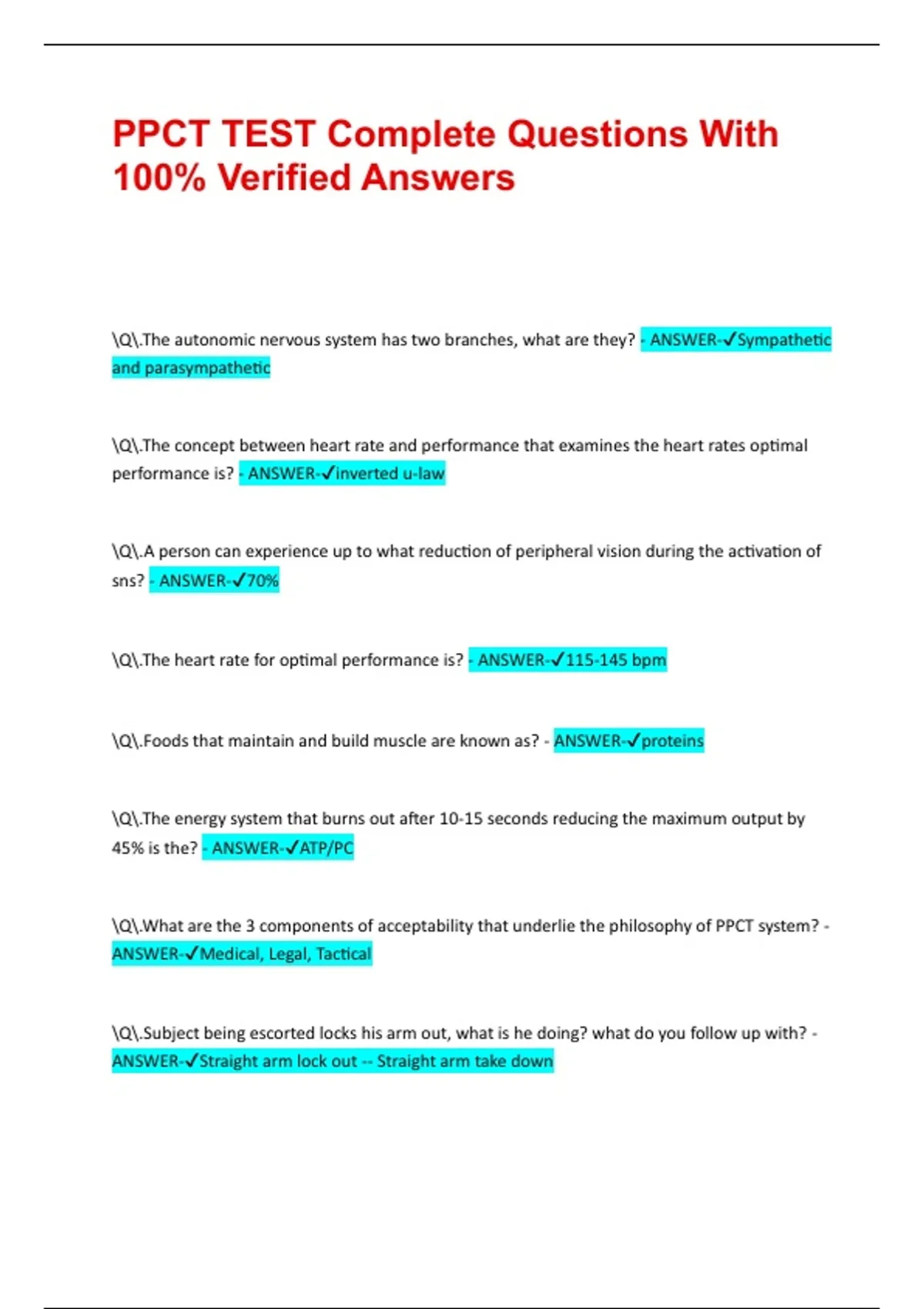PPCT TEST Complete Questions With 100% Verified Answers - PPCT - Stuvia NL