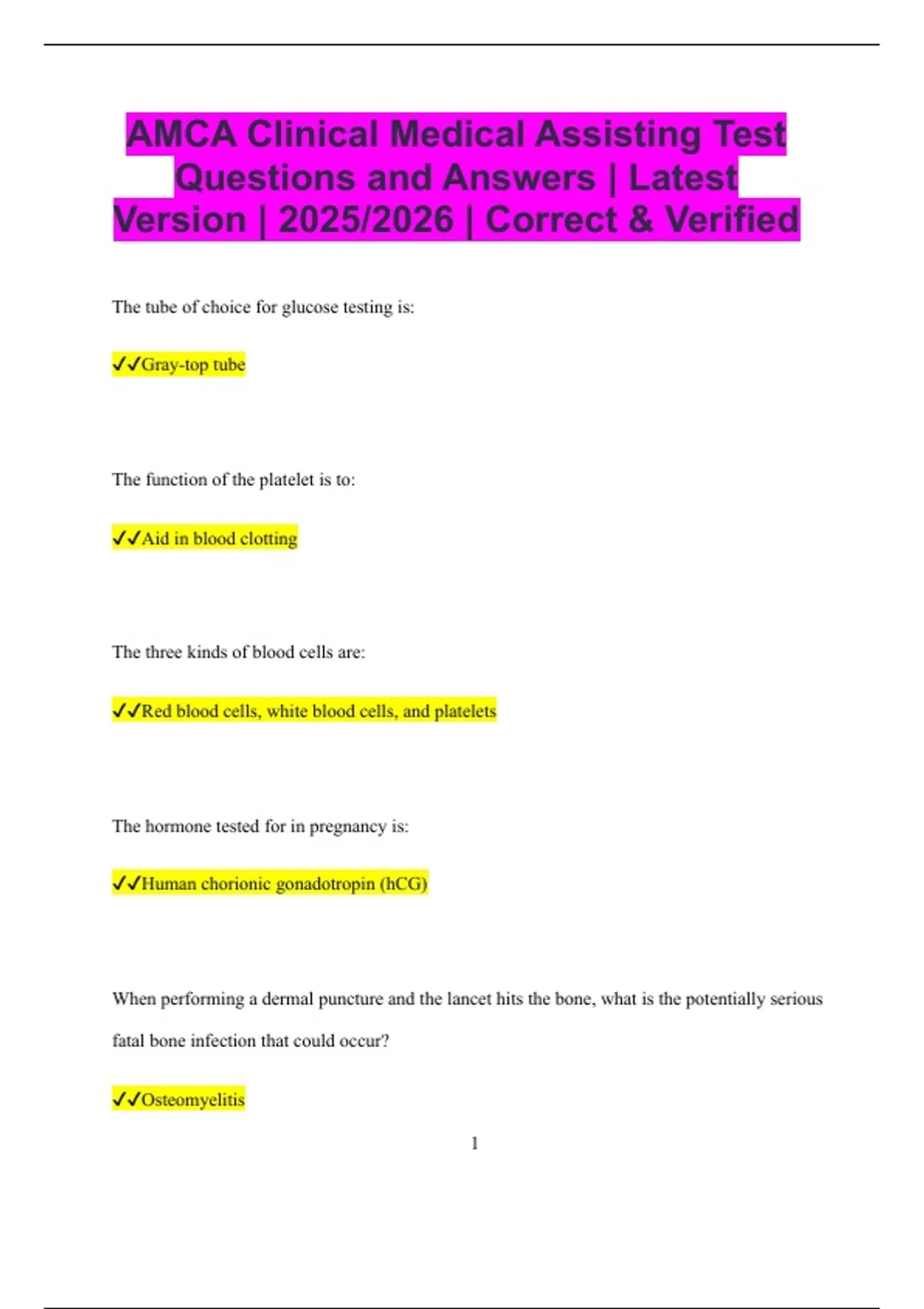 AMCA Clinical Medical Assisting Test Questions and Answers | Latest ...